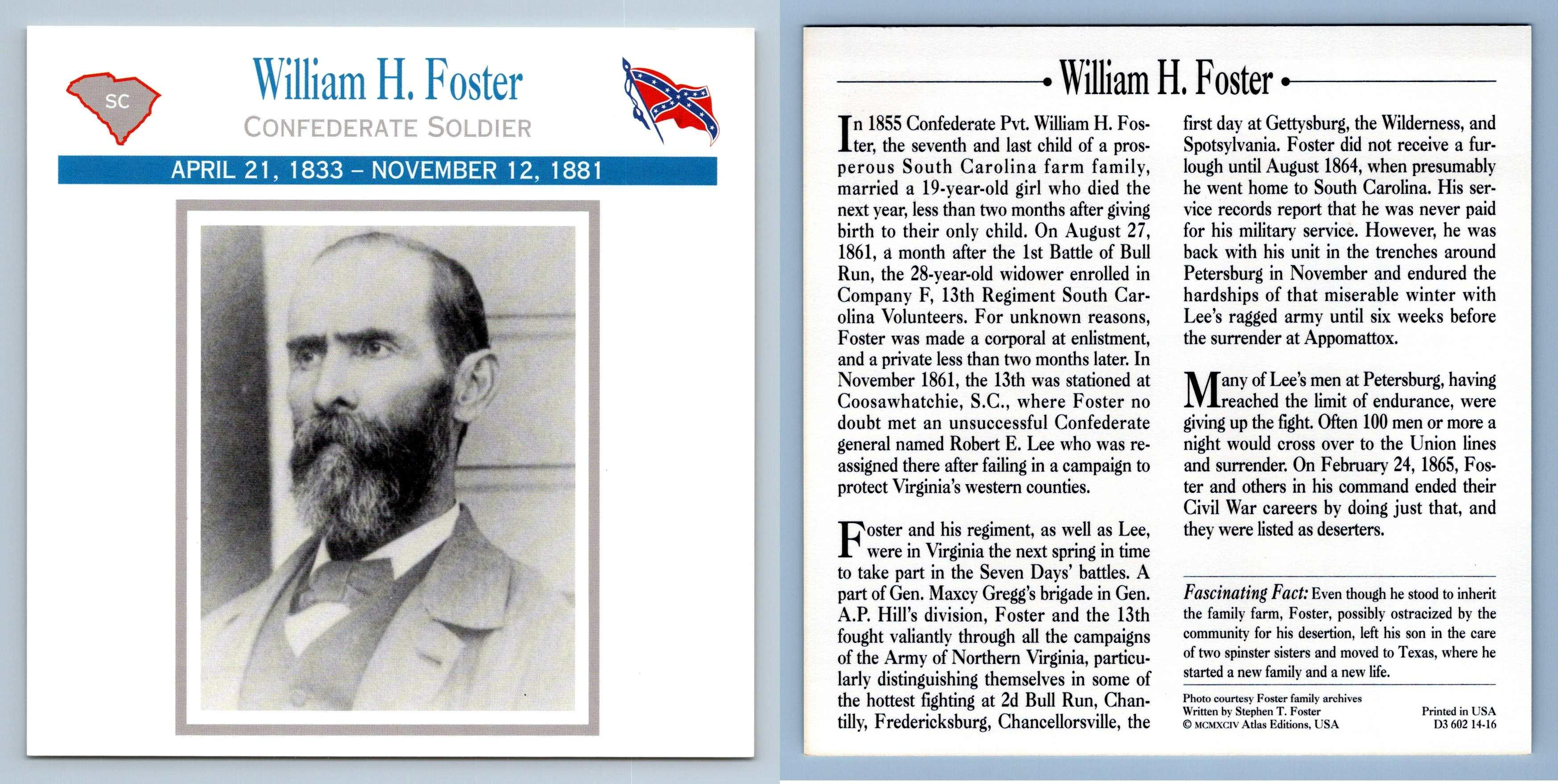 Confederate Soldier - William H. Foster - Officers - Atlas Ed. Civil W ...
