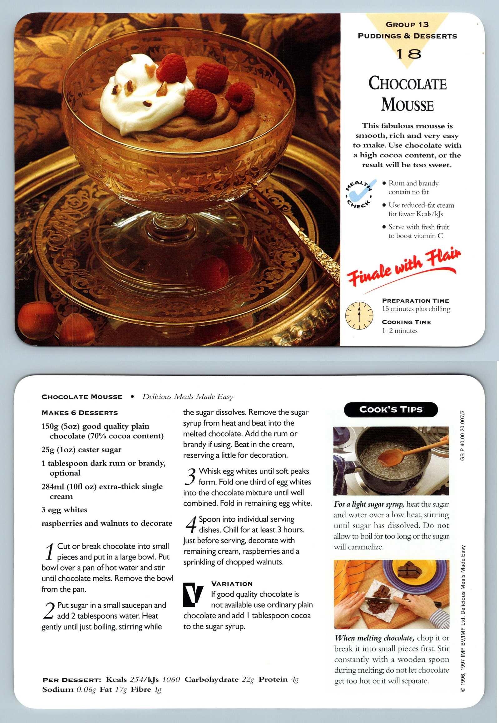 Chocolate Mousse #18 Puddings Delicious Meals Made Easy 1996-7 Recipe ...