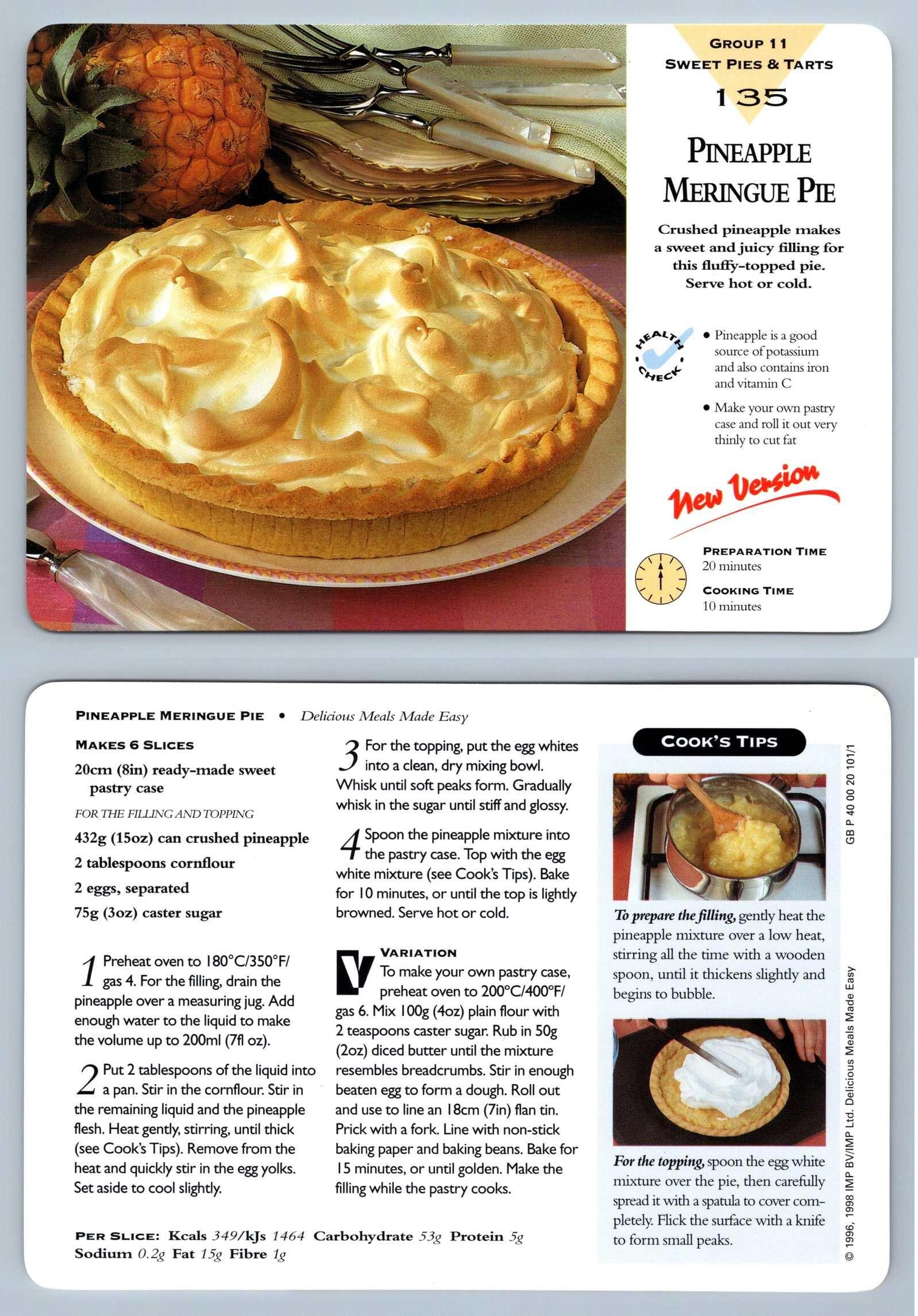 Pineapple Meringue Pie #135 Tarts - Delicious Meals Made Easy 1996-7 R ...