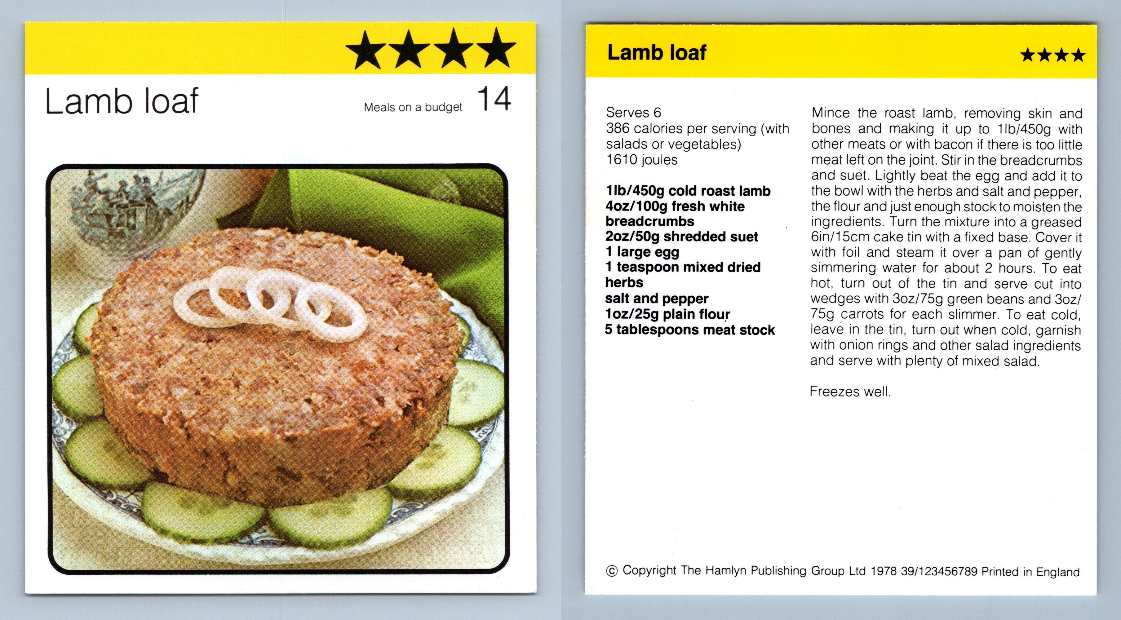Lamb Loaf #14 Budget Kathie Webbers Cookery 1977-8 Recipe Card ...