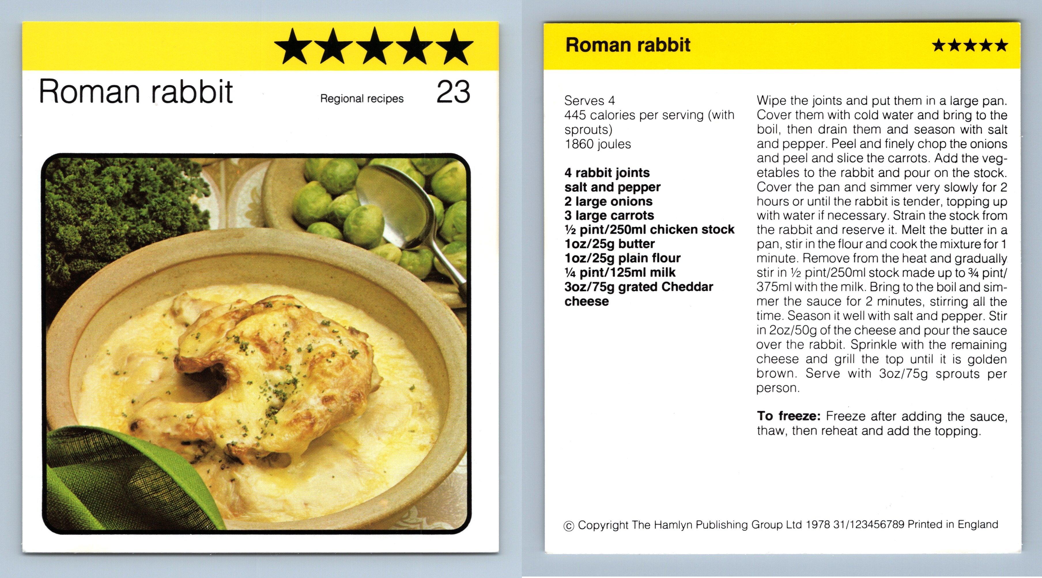 Roman Rabbit #23 Regional Kathie Webbers Cookery 1977-8 Recipe Card ...