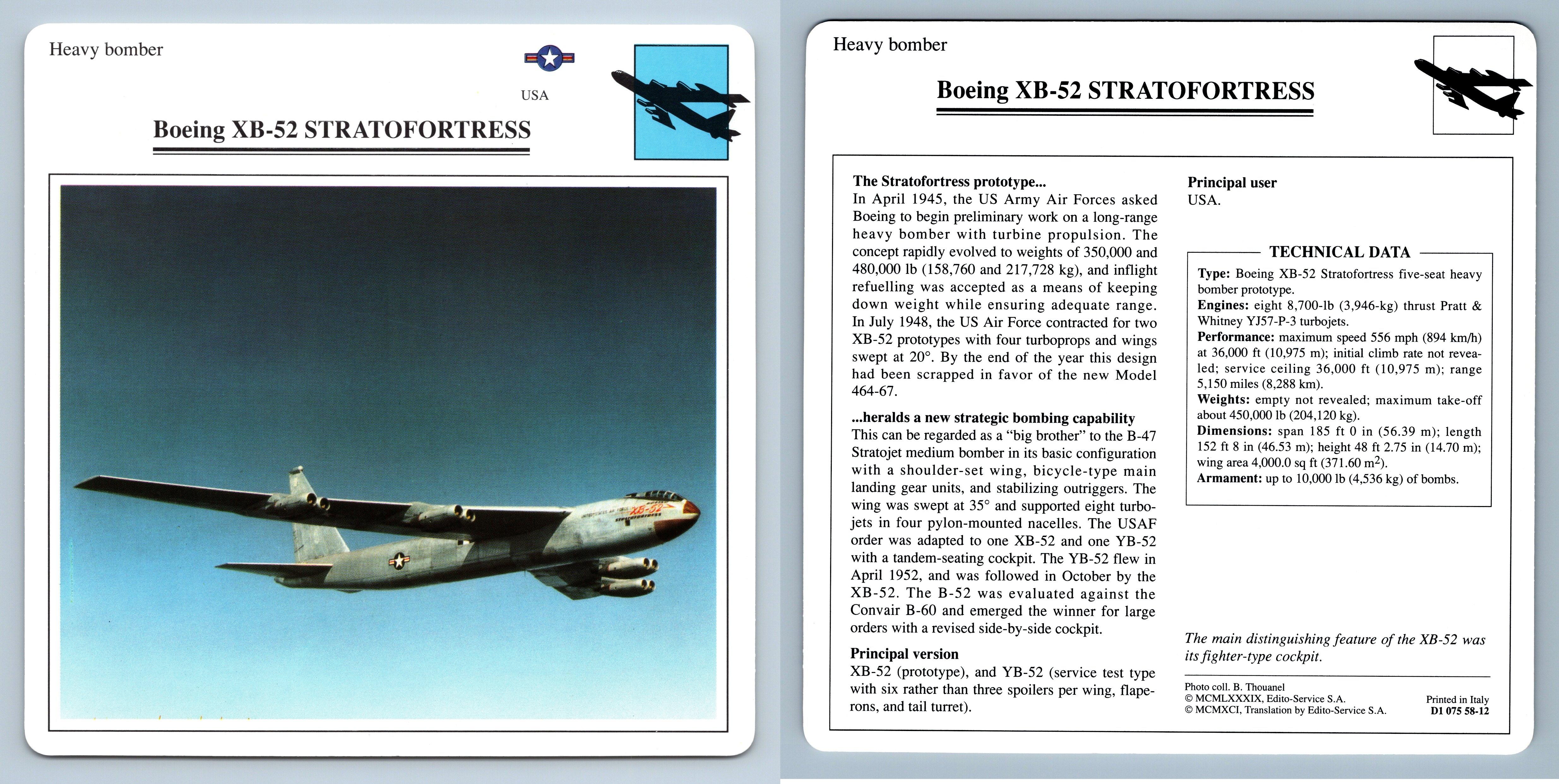 Boeing XB-52 Stratofortress - Heavy Bomber - Warplanes Collectors Club ...