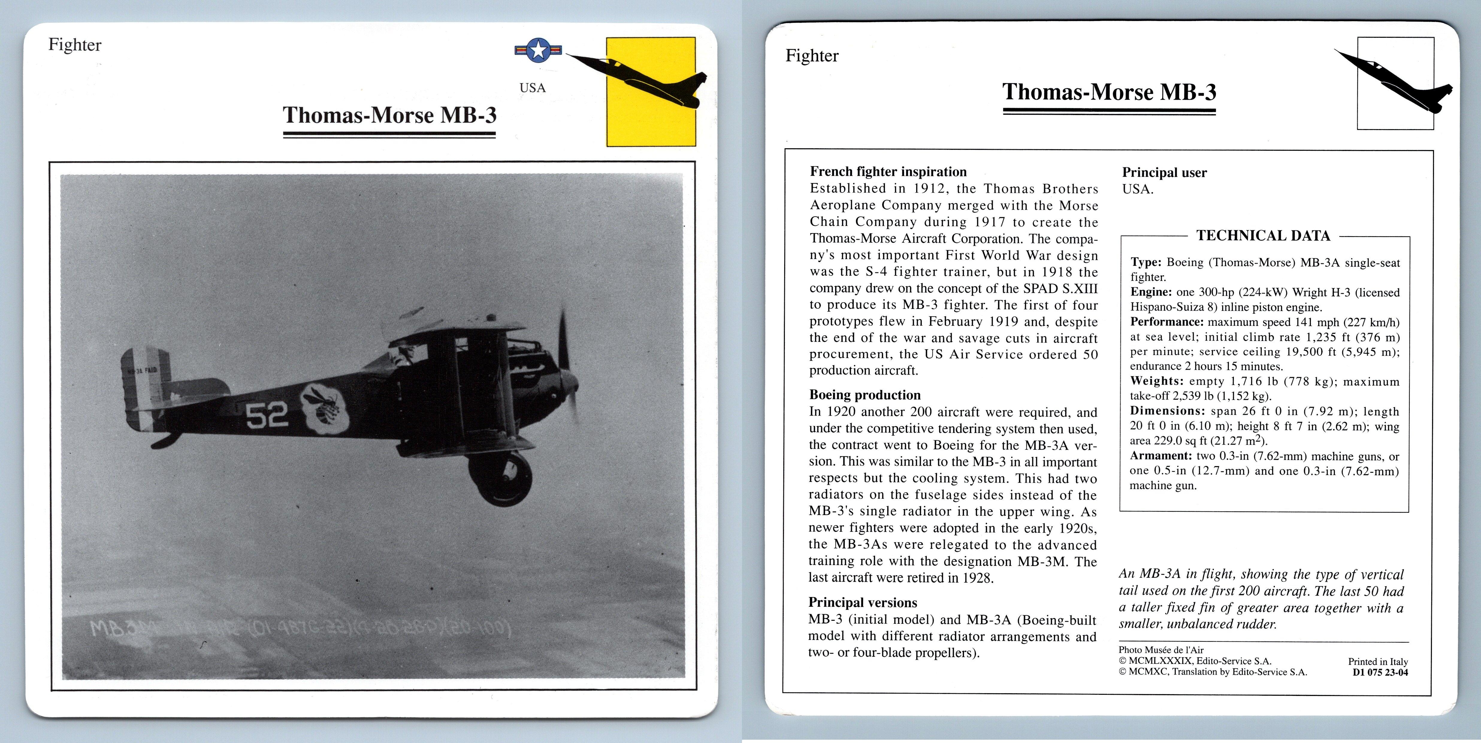 Thomas-Morse MB-3 - Fighter - Warplanes Collectors Club Card ...