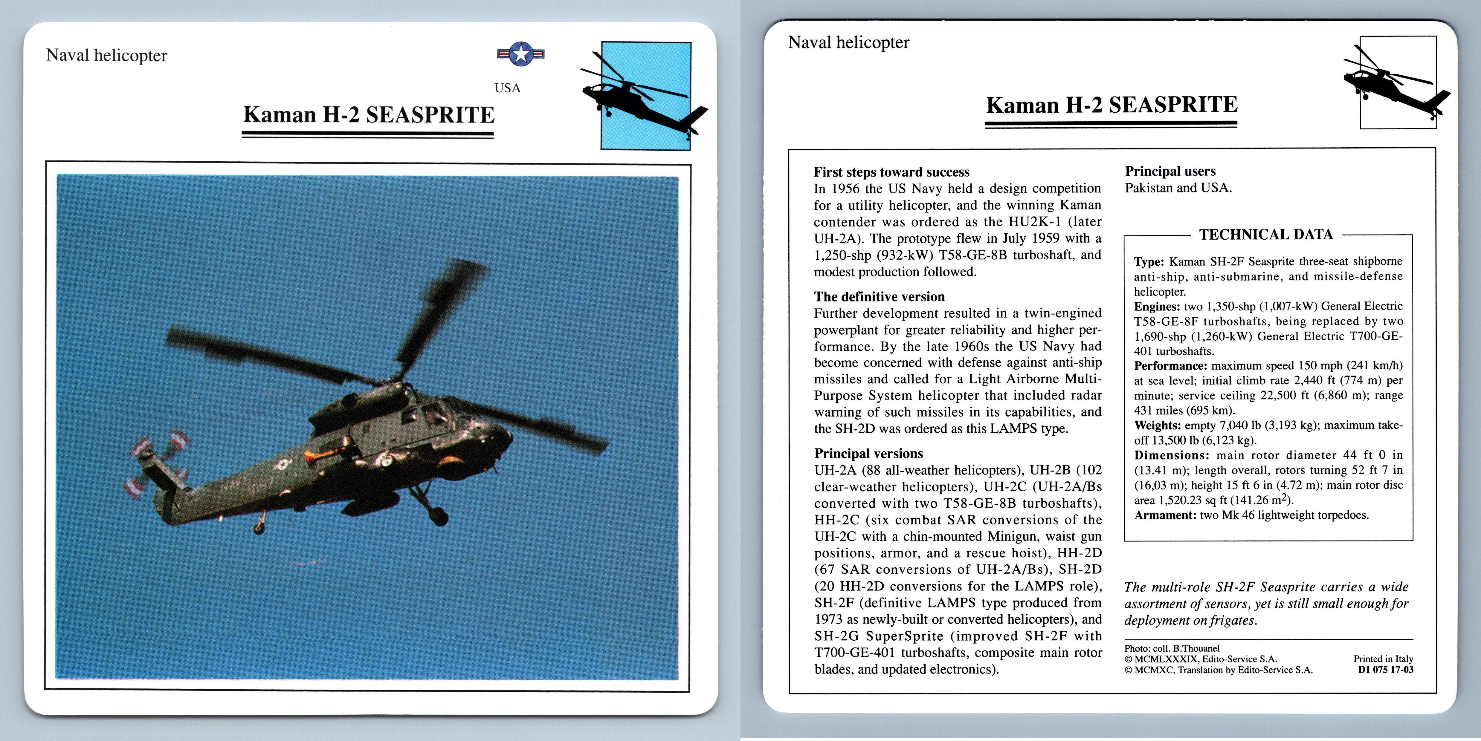 Kaman H-2 Seasprite - Naval - Warplanes Collectors Club Card ...