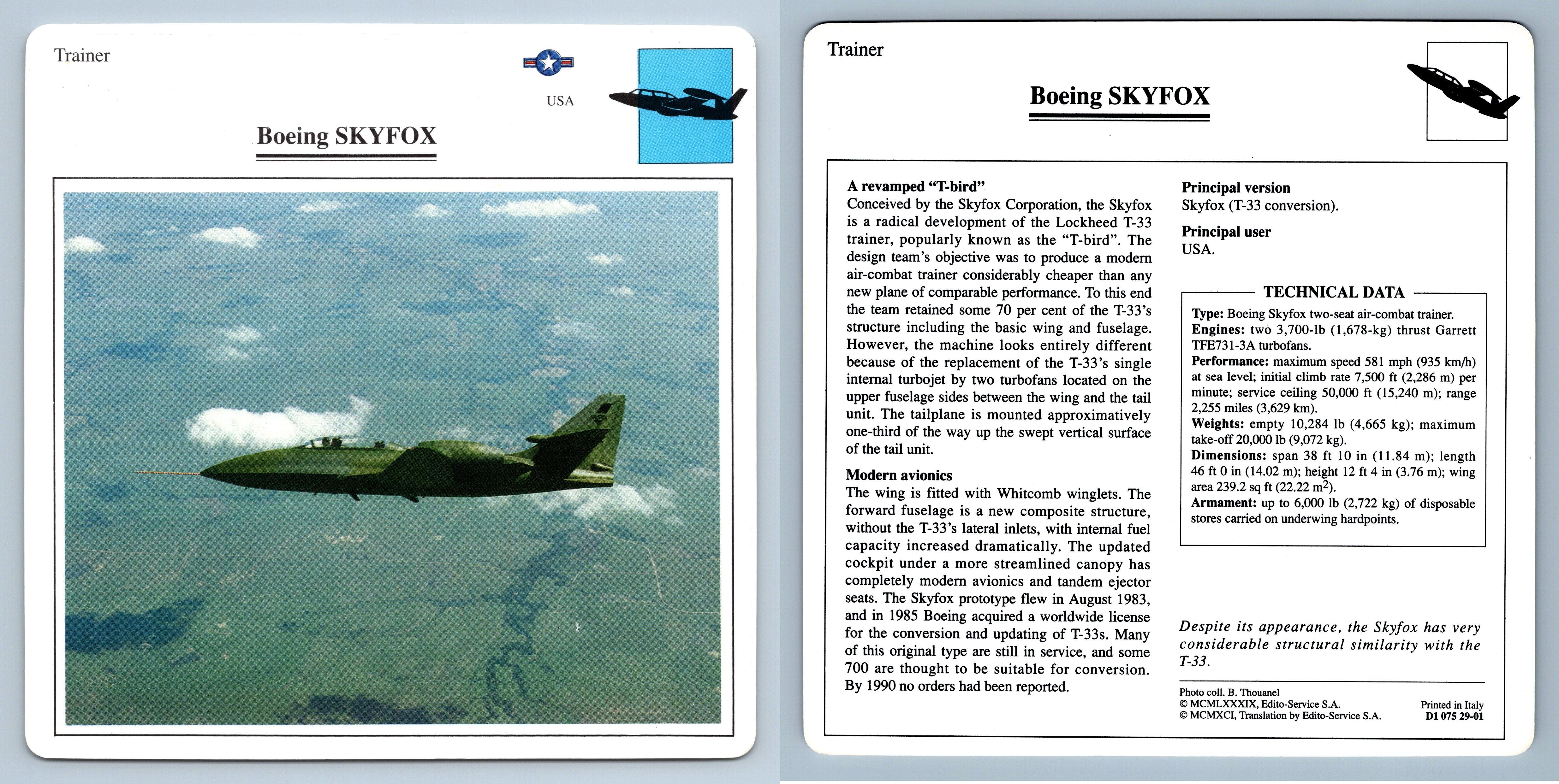 Boeing Skyfox - Trainer - Warplanes Collectors Club Card – Breakoutcards