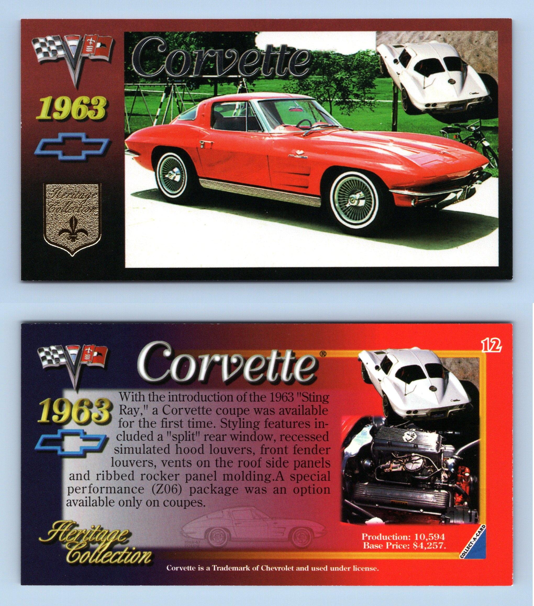 1963 Corvette #12 Heritage Collection 1996 Collect-A-Card Trading Card ...