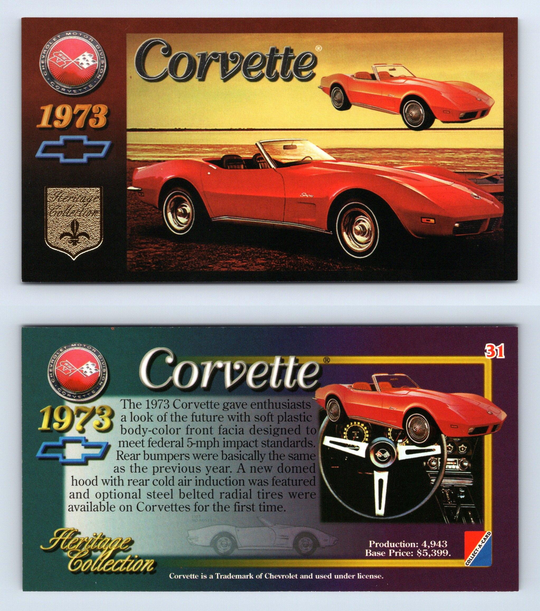 1973 Corvette #31 Heritage Collection 1996 Collect-A-Card Trading Card ...