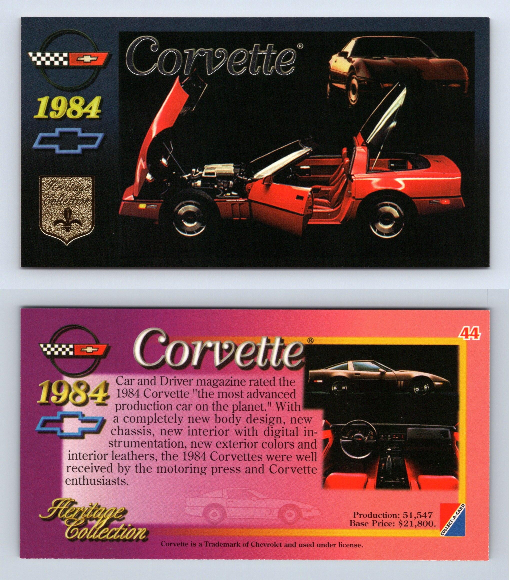 1984 Corvette #44 Heritage Collection 1996 Collect-A-Card Trading Card ...