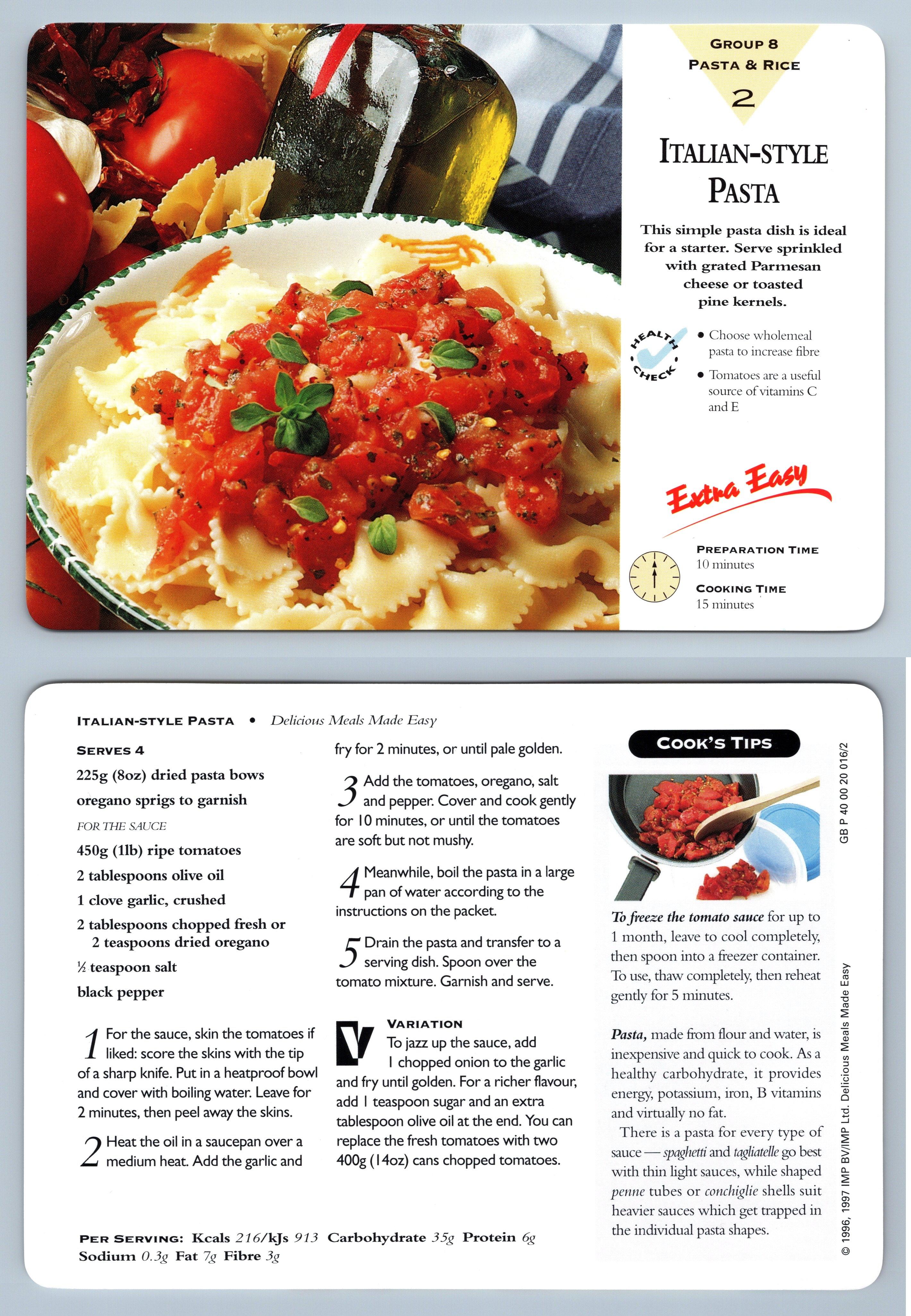 Italian-Style Pasta #2 Pasta/Rice - Delicious Meals Made Easy 1996-7 R ...