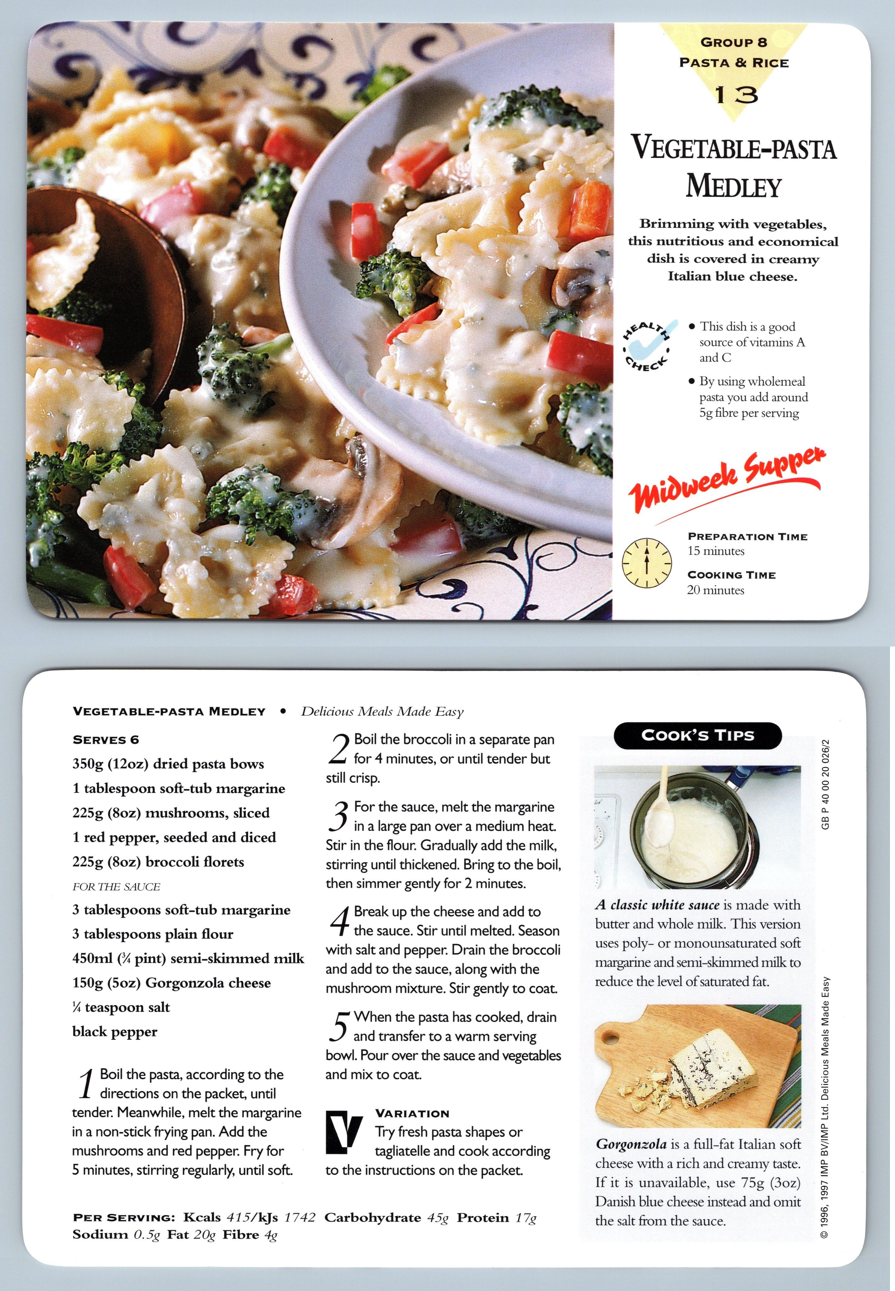 Veg-Pasta Medley #13 Pasta/Rice - Delicious Meals Made Easy 1996-7 Rec ...