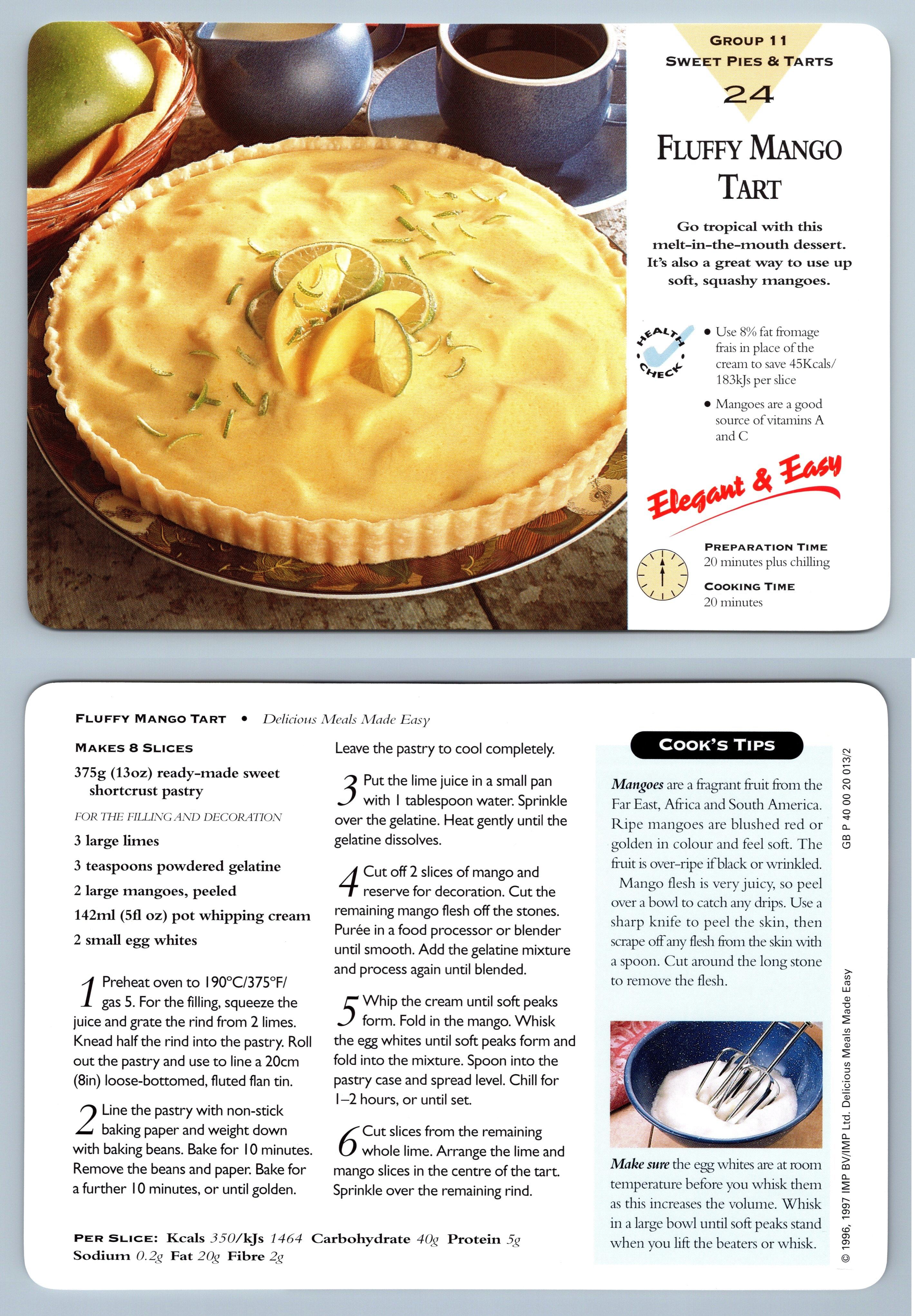 Fluffy Mango Tart #24 Tarts - Delicious Meals Made Easy 1996-7 Recipe ...
