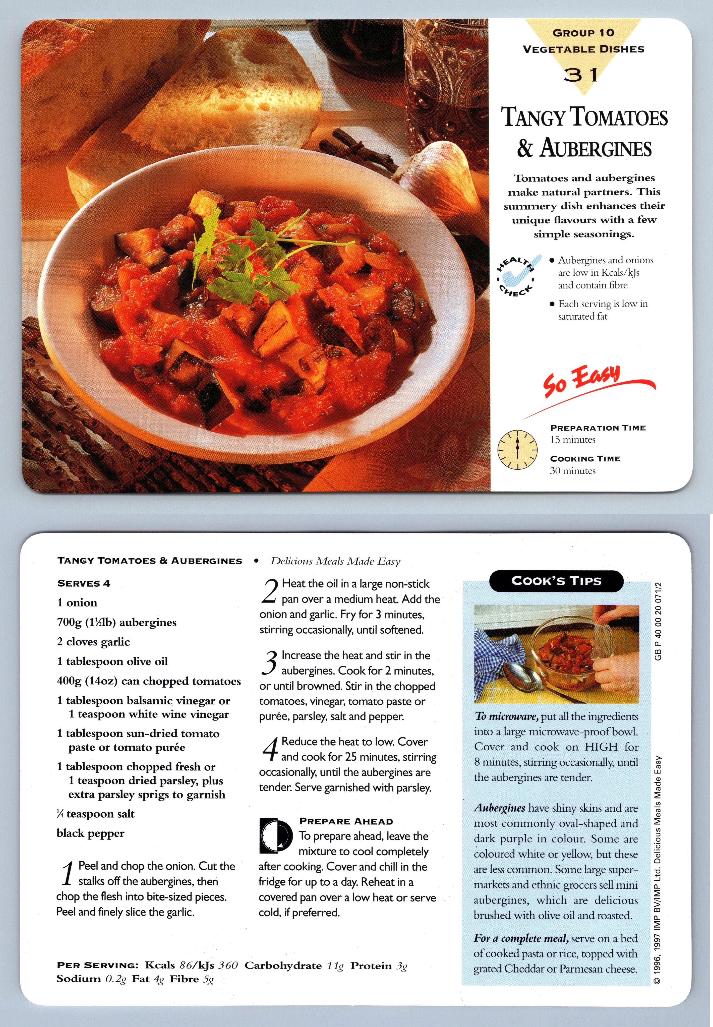 Tangy Toms & Aubergines #31 Veg - Delicious Meals Made Easy 1996-7 Rec ...