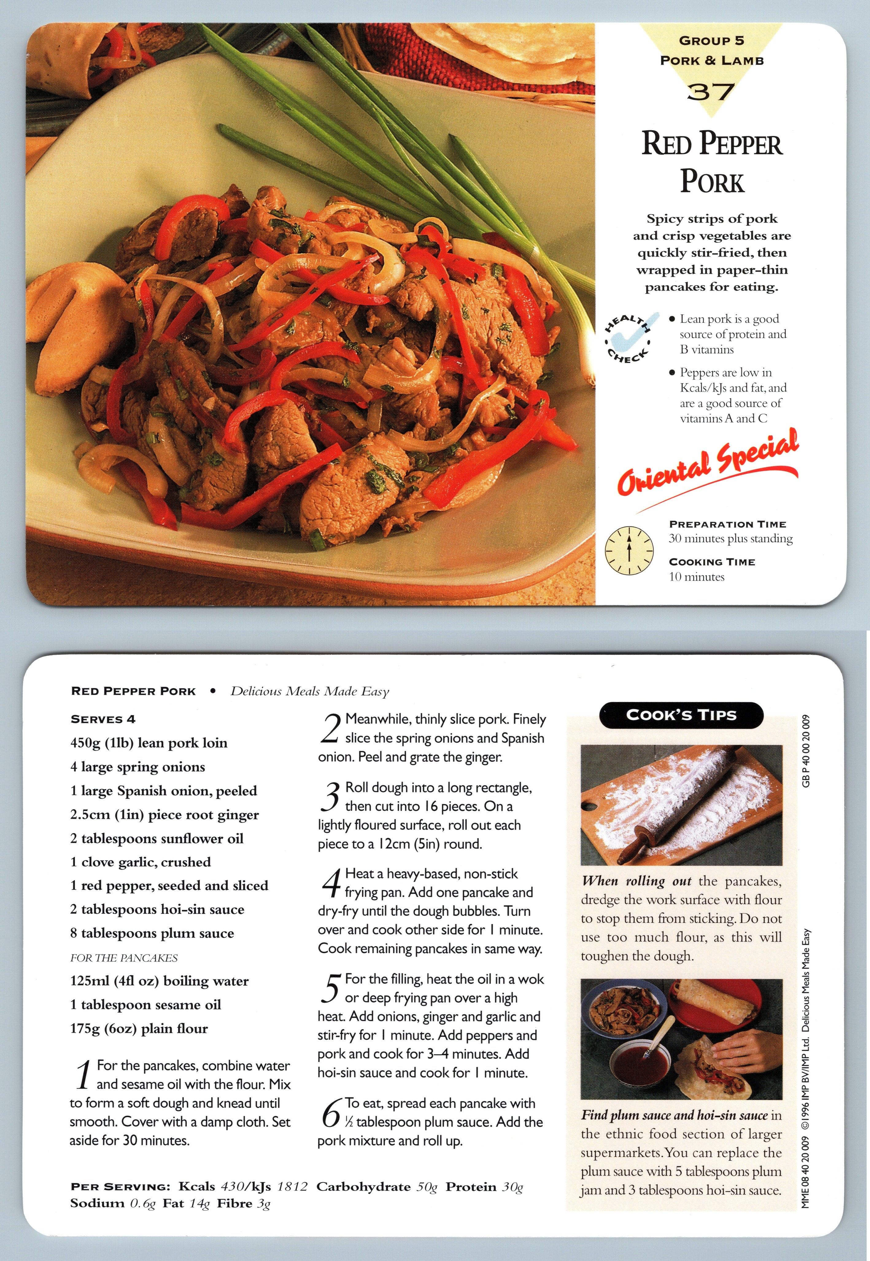 Red Pepper Pork #37 Pork/Lamb - Delicious Meals Made Easy 1996-7 Recip ...