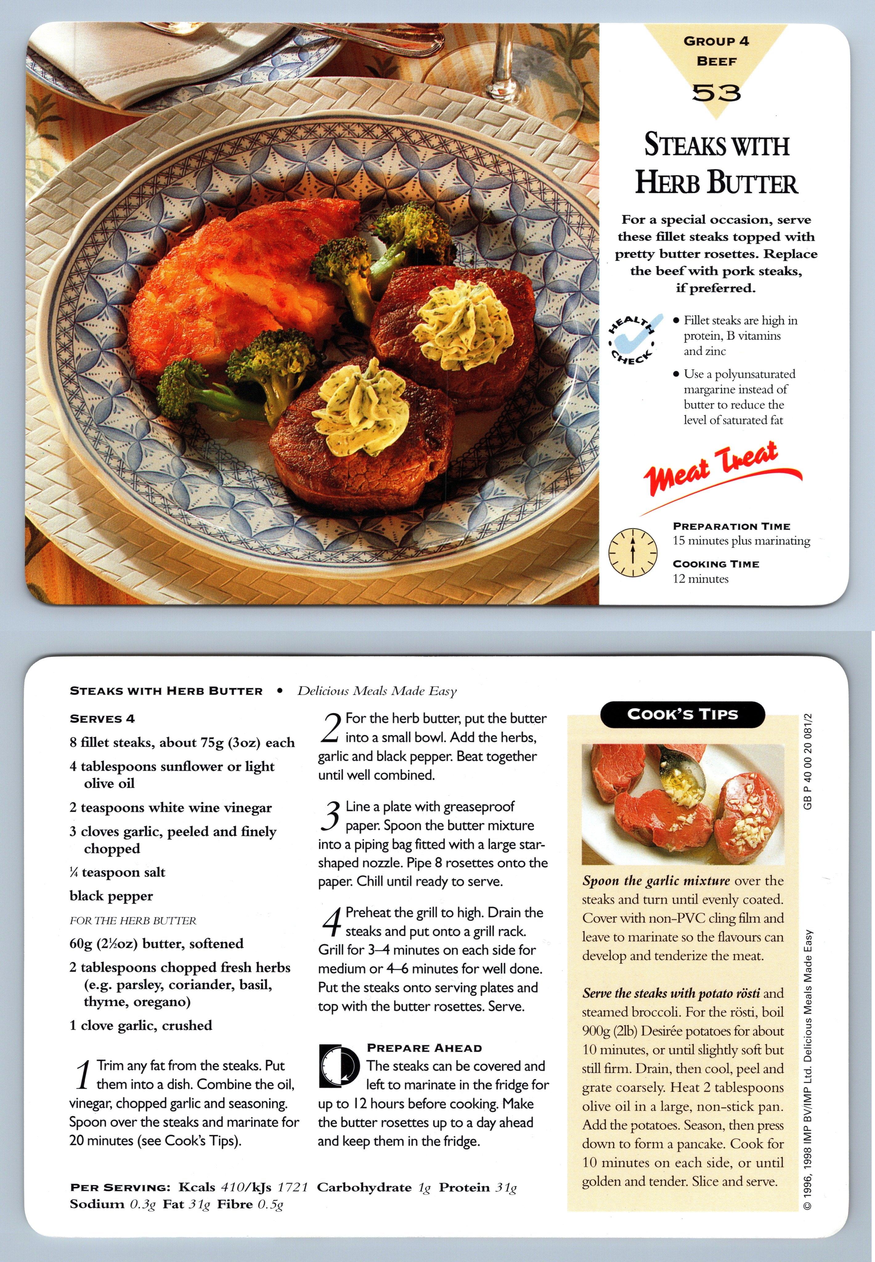 Steak With Herb Butter #53 Beef - Delicious Meals Made Easy 1996-7 Rec ...