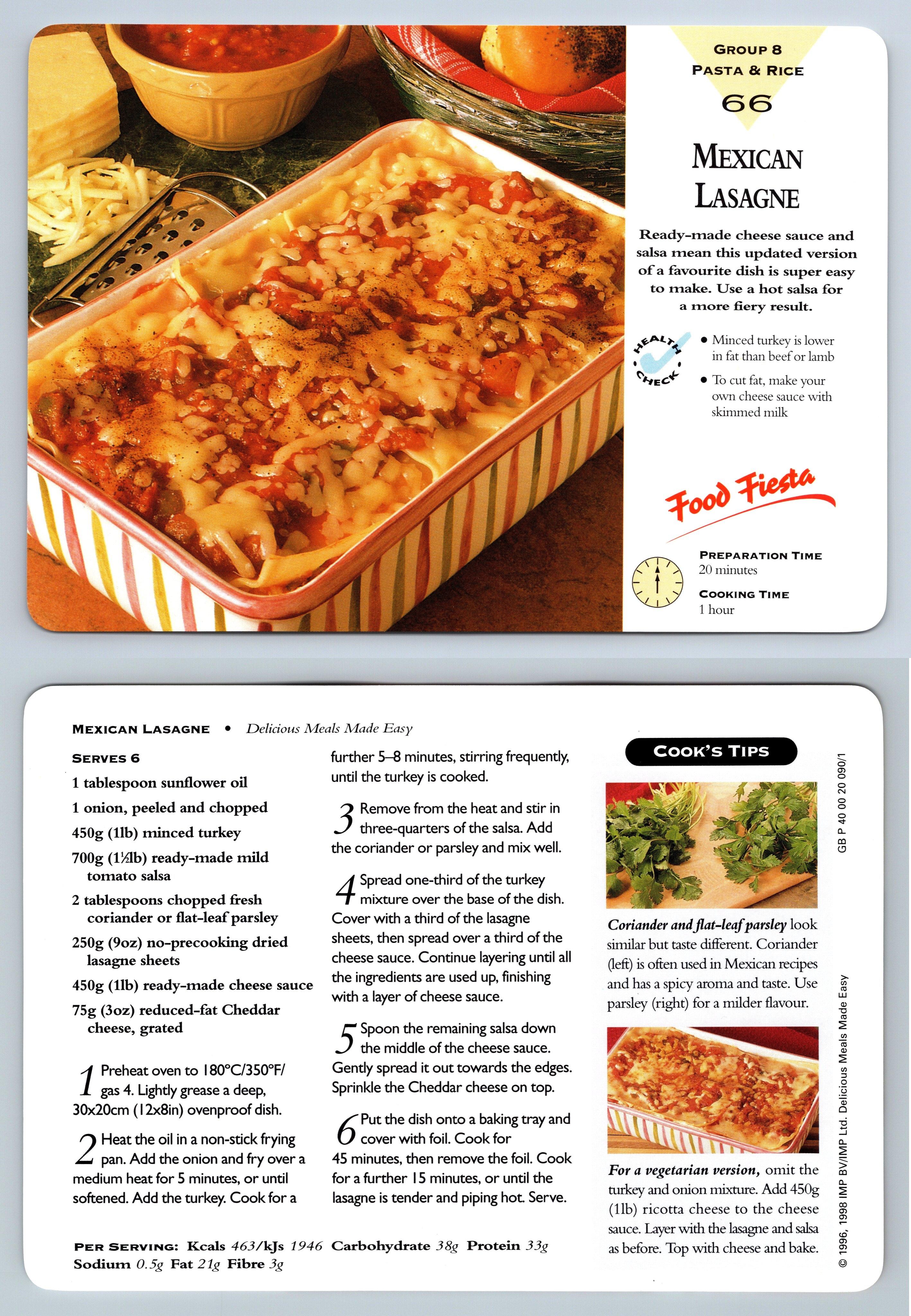 Mexican Lasagne #66 Pasta/Rice - Delicious Meals Made Easy 1996-7 Reci ...