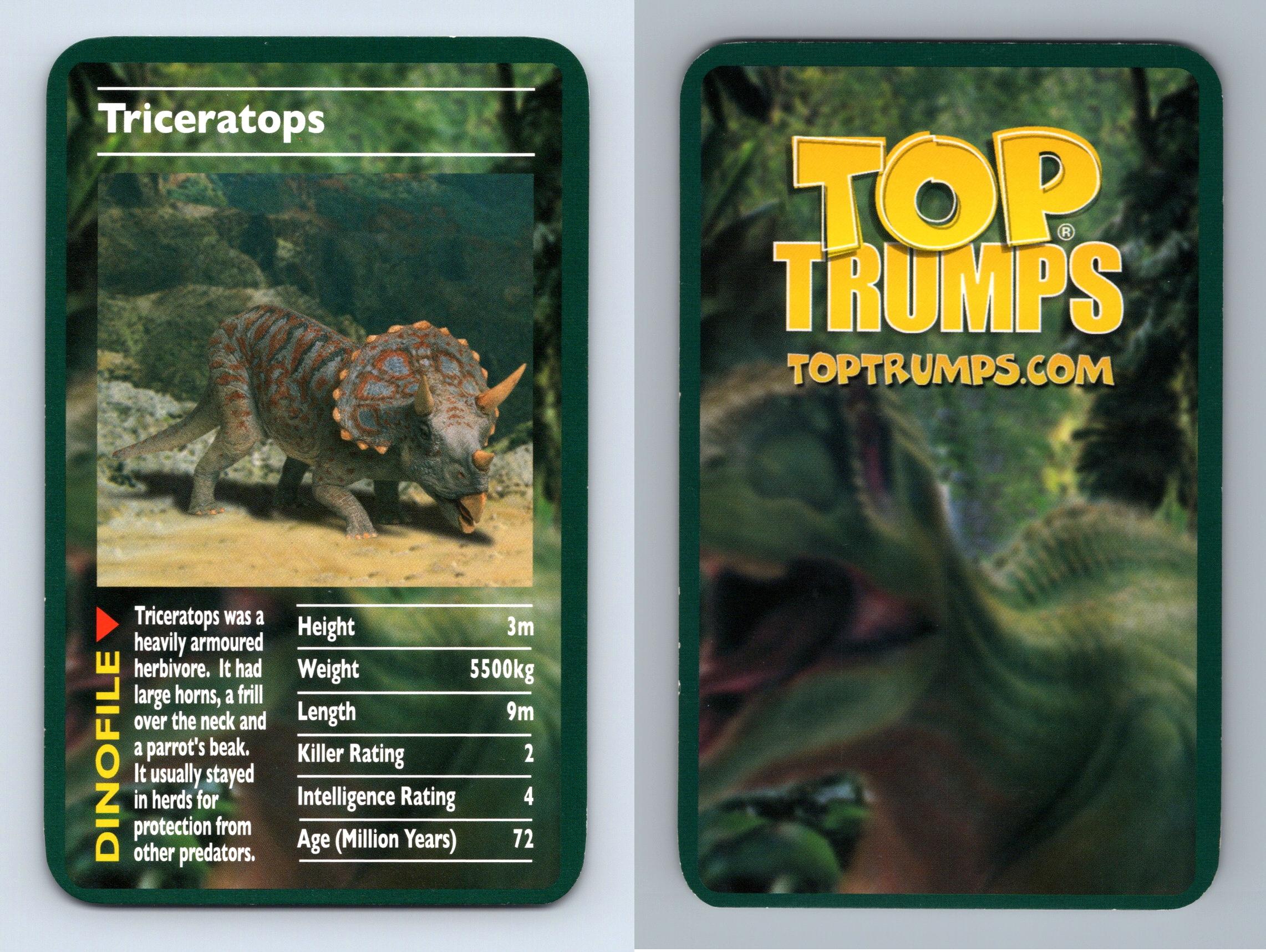 Triceratops - Dinosaurs 2003 Top Trumps Card A – Breakoutcards