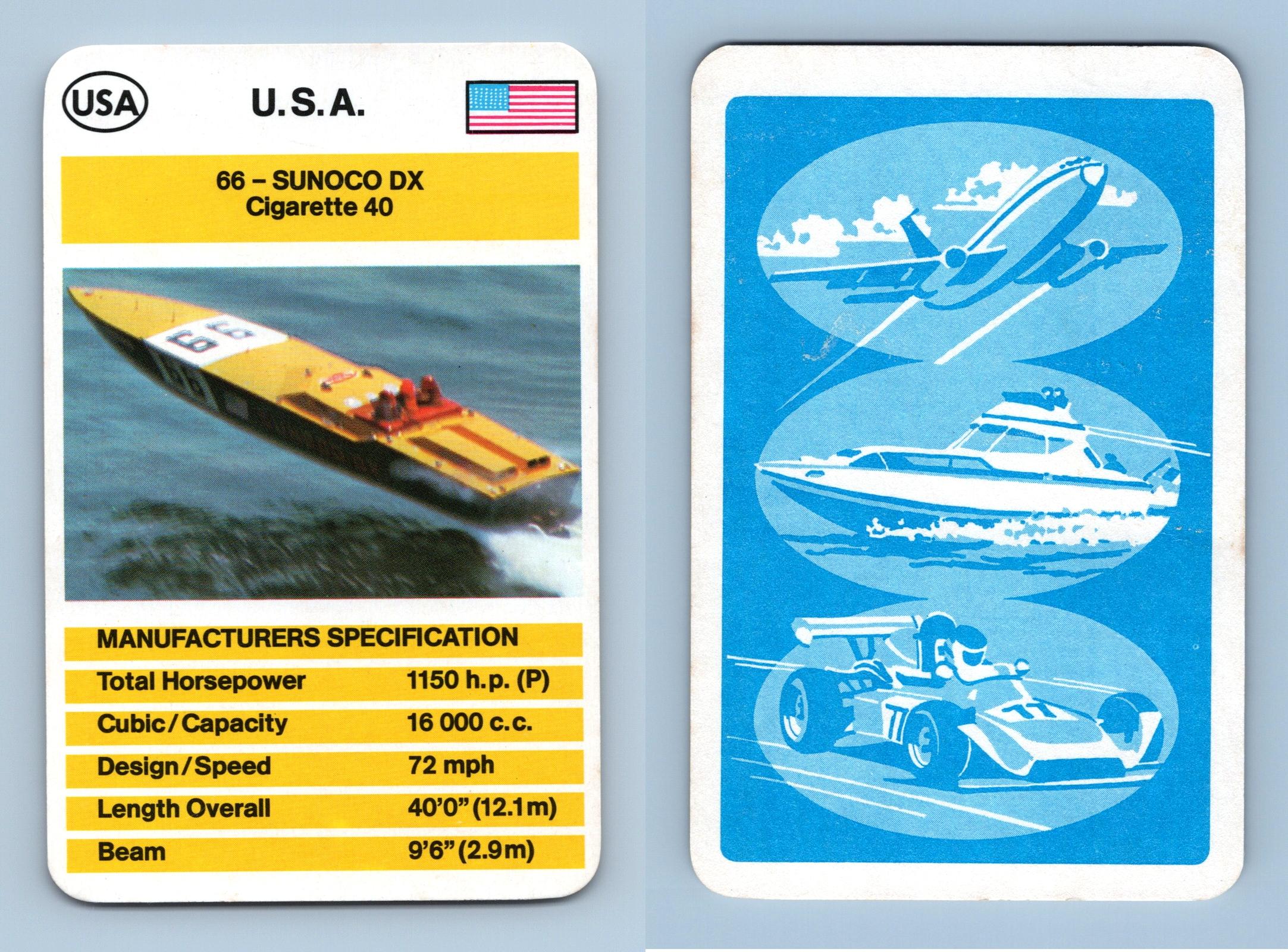 66 - Sunoco DX Cigarette 40 - Power Boats Waddingtons Top Trumps Card ...