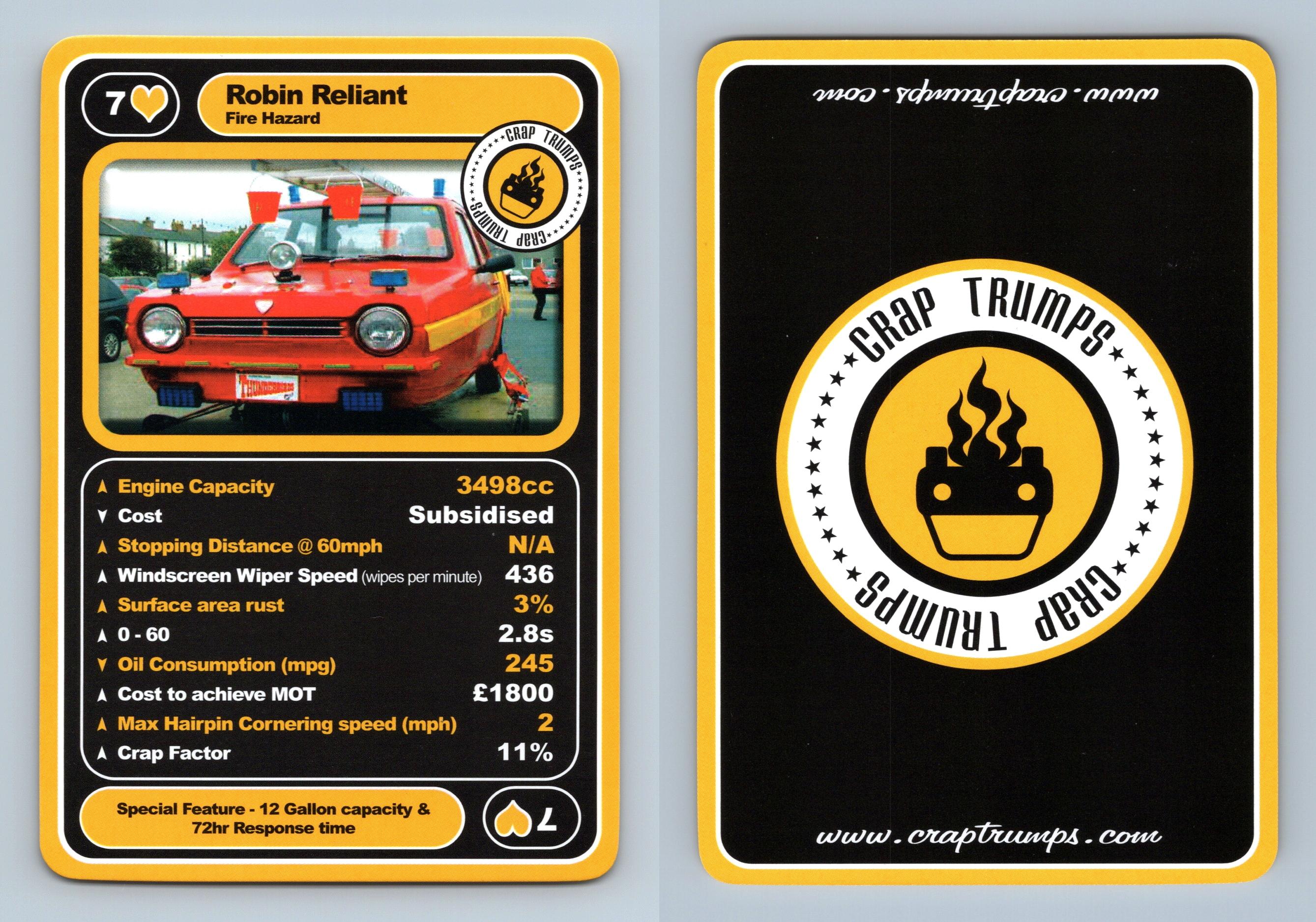 Robin Reliant - Crap Cars Series 1 Crap Trumps Card – Breakoutcards