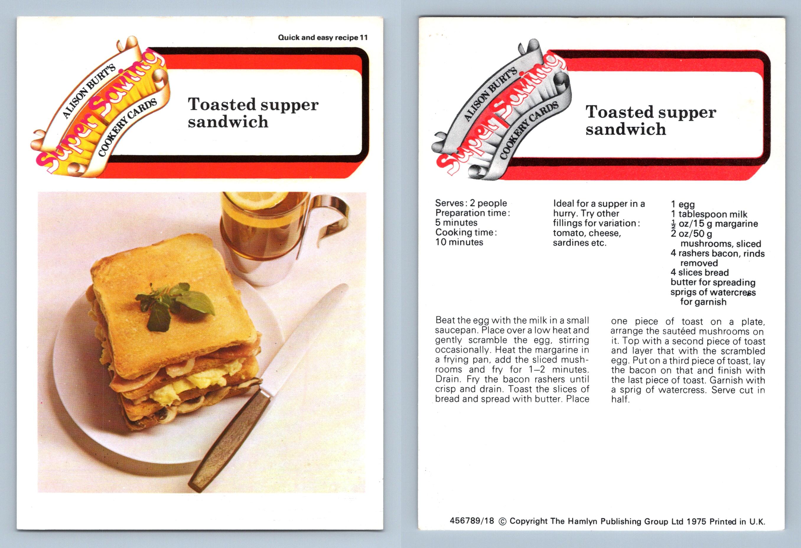 Toasted Supper Sandwich #11 Quick - Alison Burts Super Saving Recipe C ...