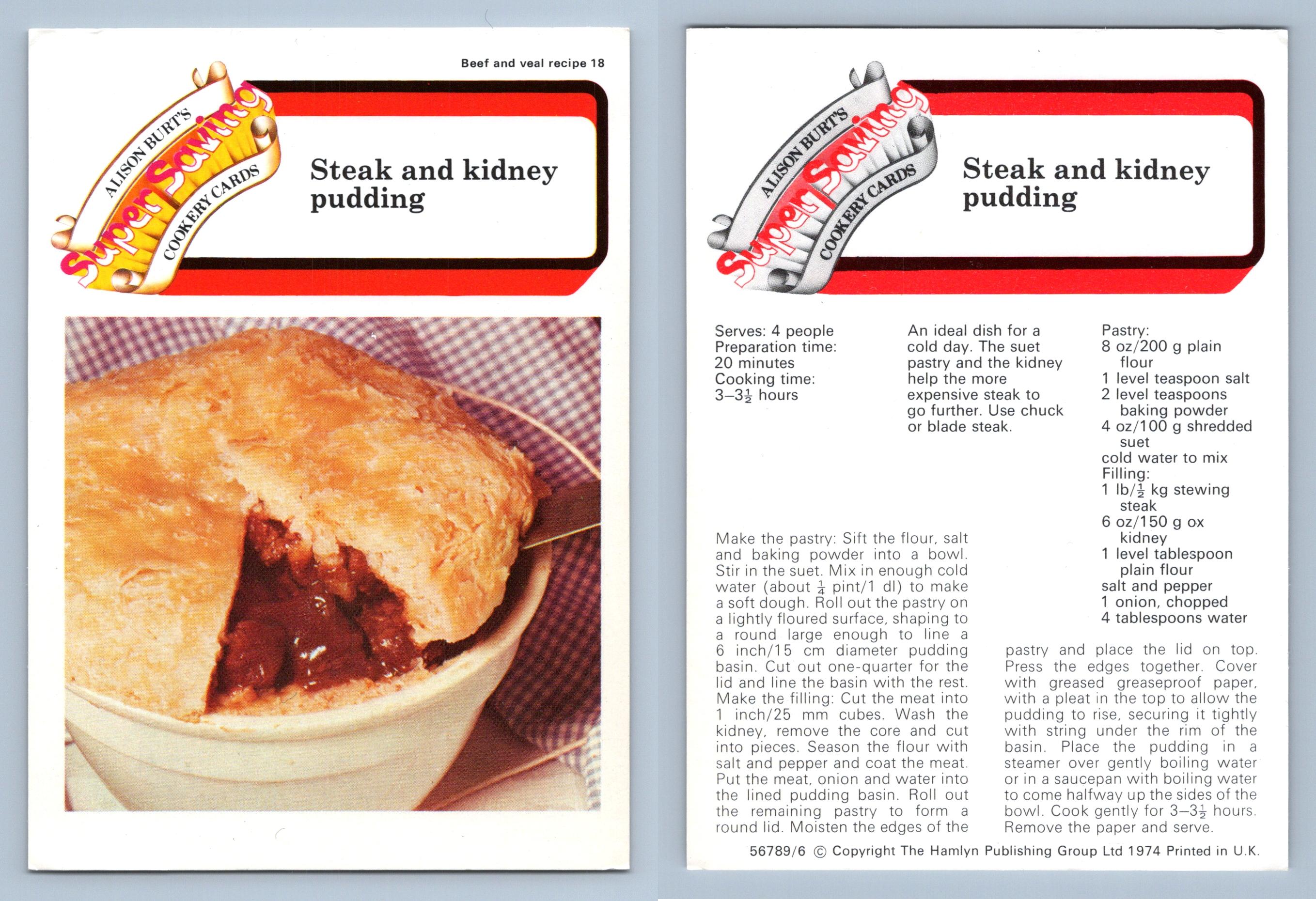 Steak & Kidney Pud #18 Beef - Alison Burts Super Saving Recipe Card ...