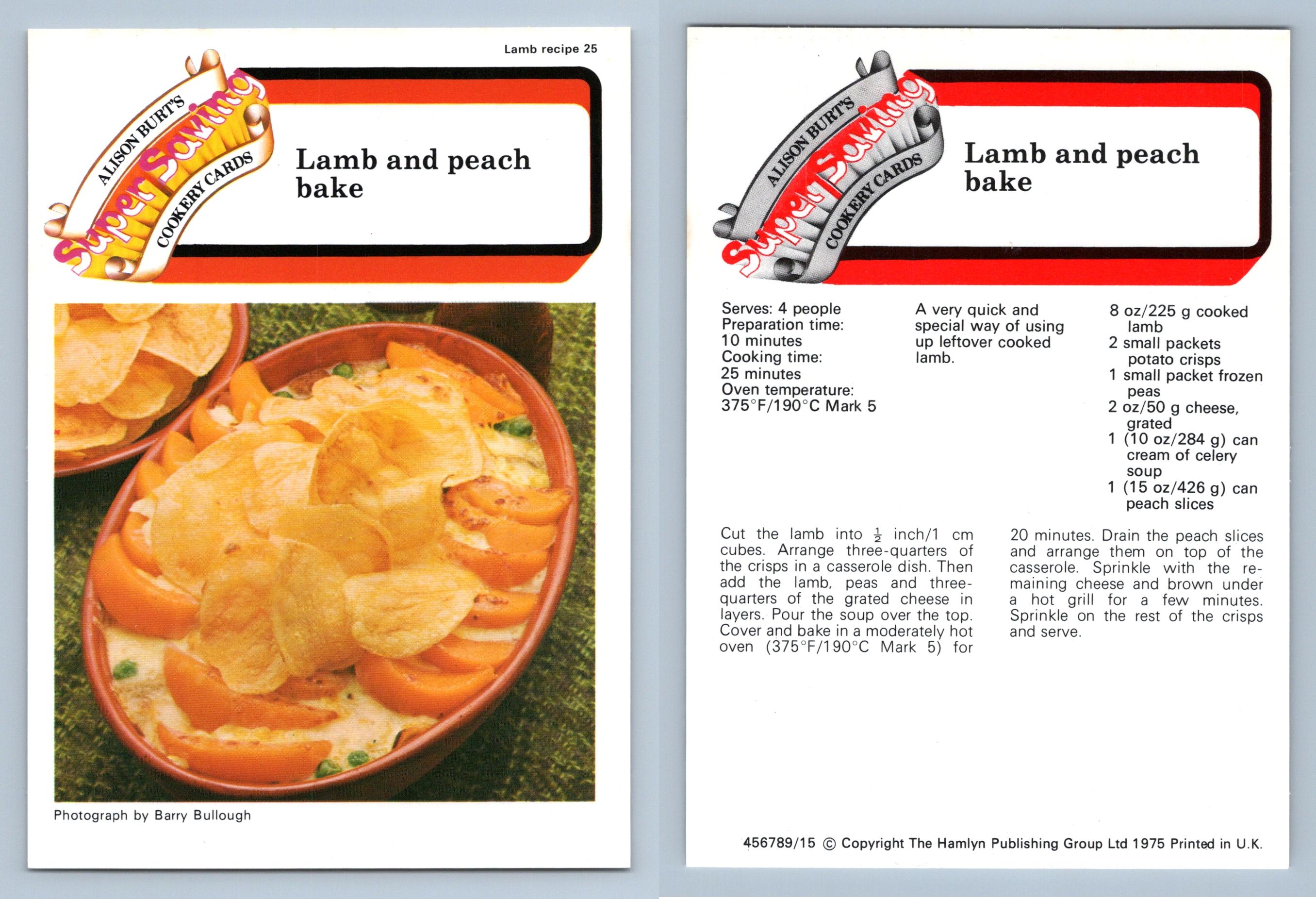 Lamb & Peach Bake #25 Lamb - Alison Burts Super Saving Recipe Card ...