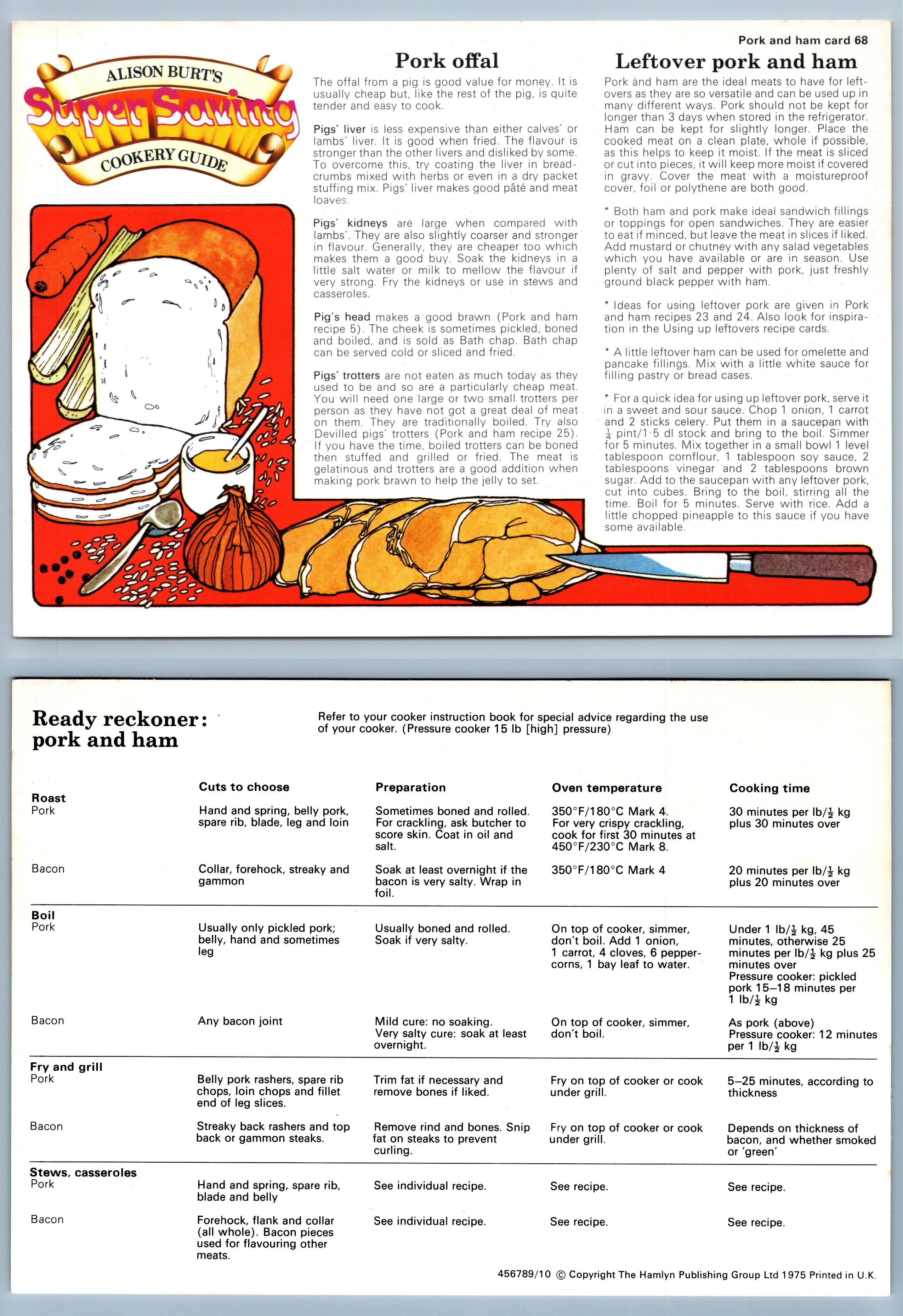 Pork Offal #68 Alison Burts Super Saving Cookery Guide Recipe Card ...