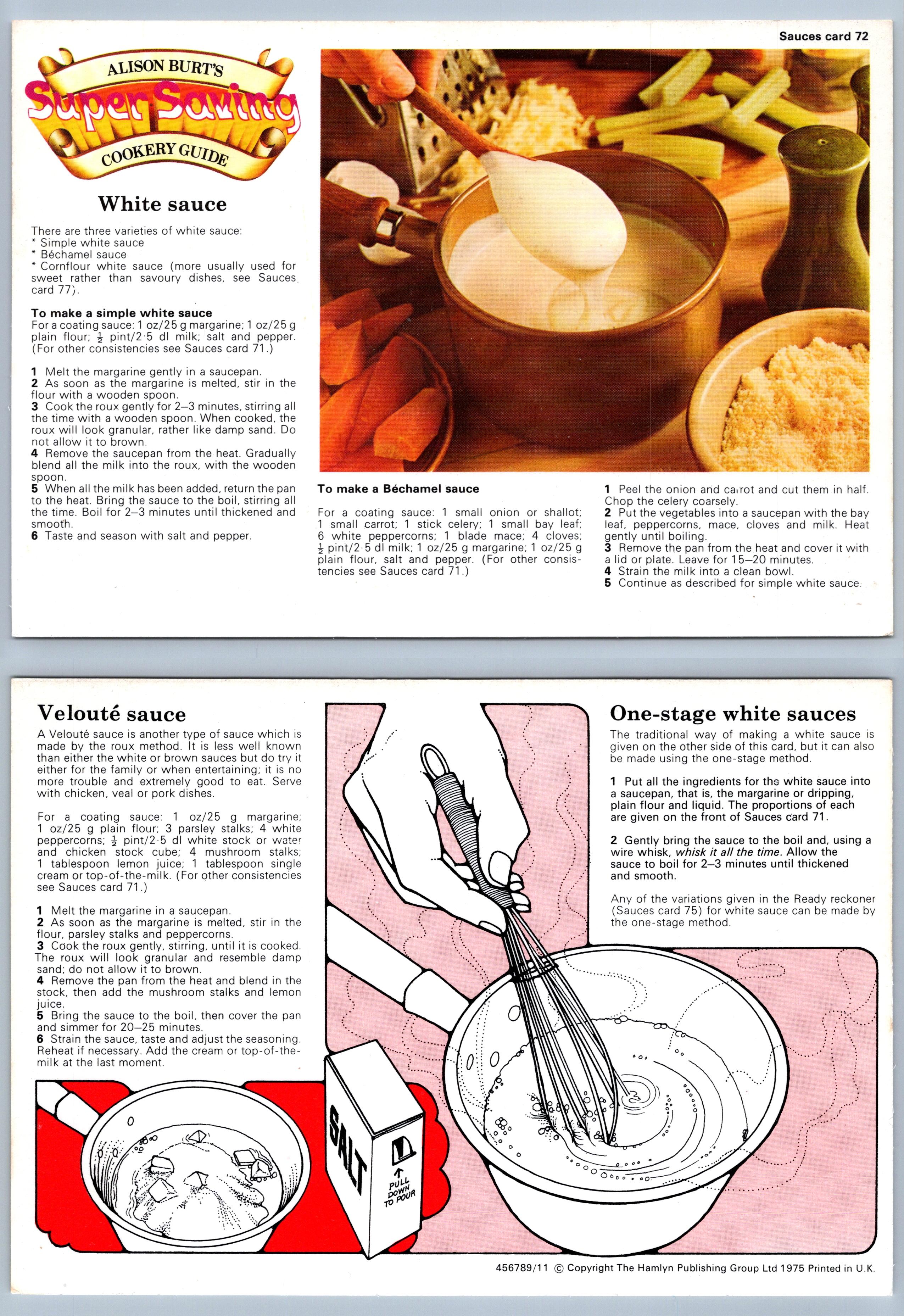 White Sauce #72 Alison Burts Super Saving Cookery Guide Recipe Card ...