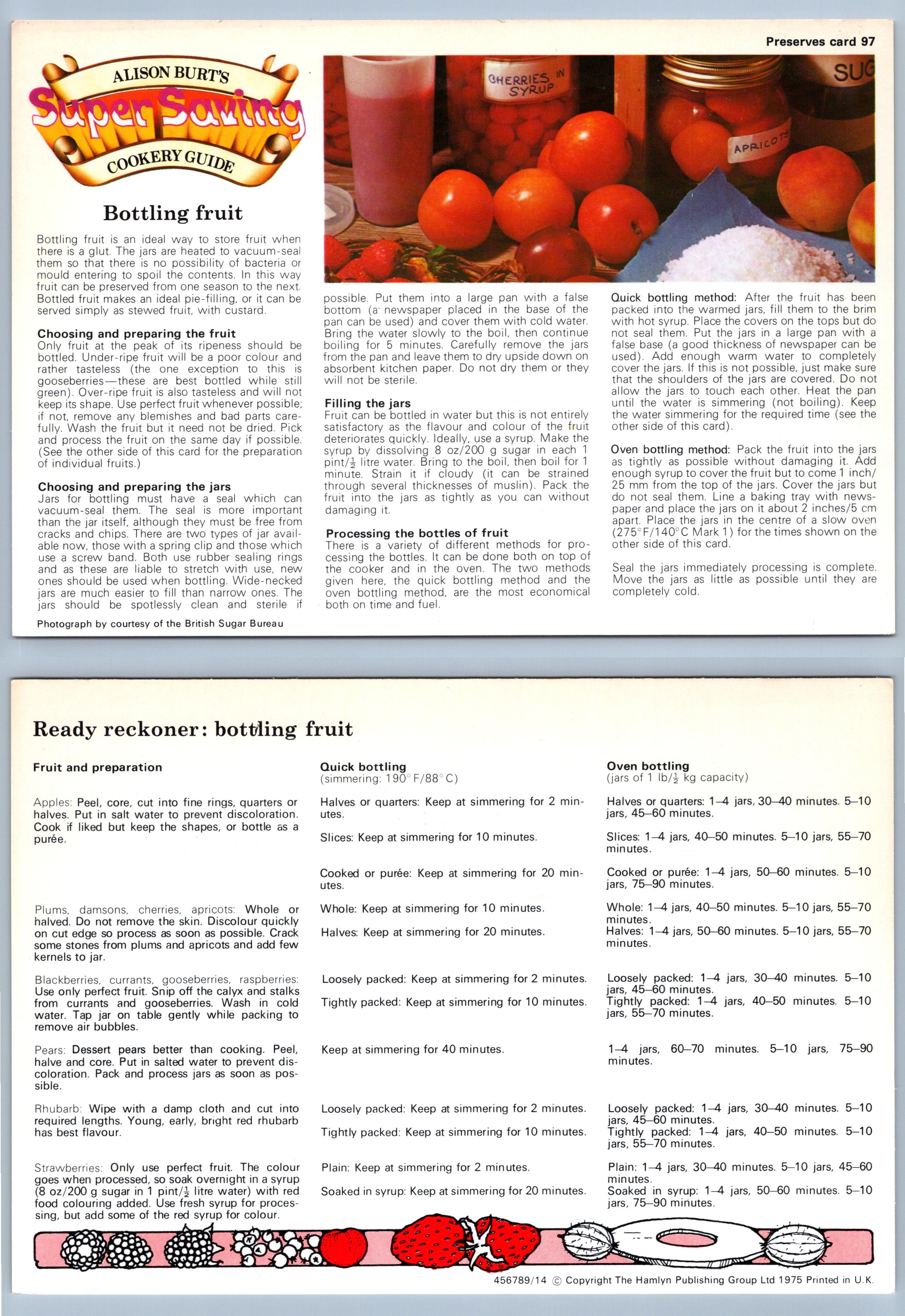 Bottling Fruit #97 Alison Burts Super Saving Cookery Guide Recipe Card ...