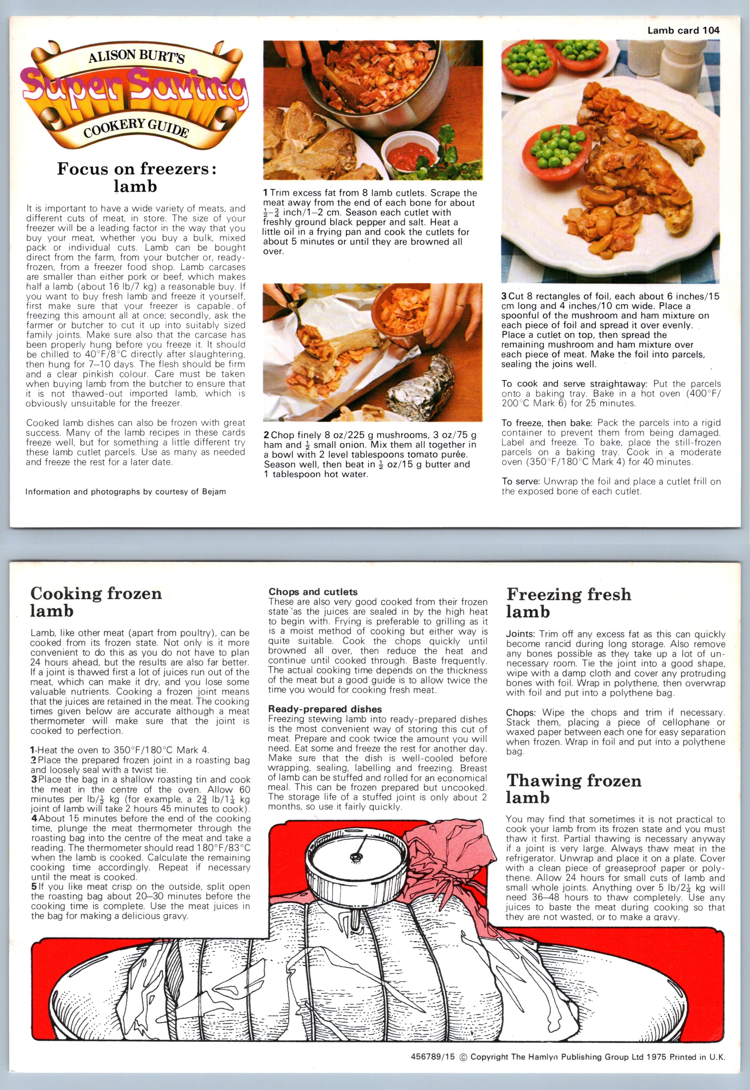 Lamb #104 Alison Burts Super Saving Cookery Guide Recipe Card ...