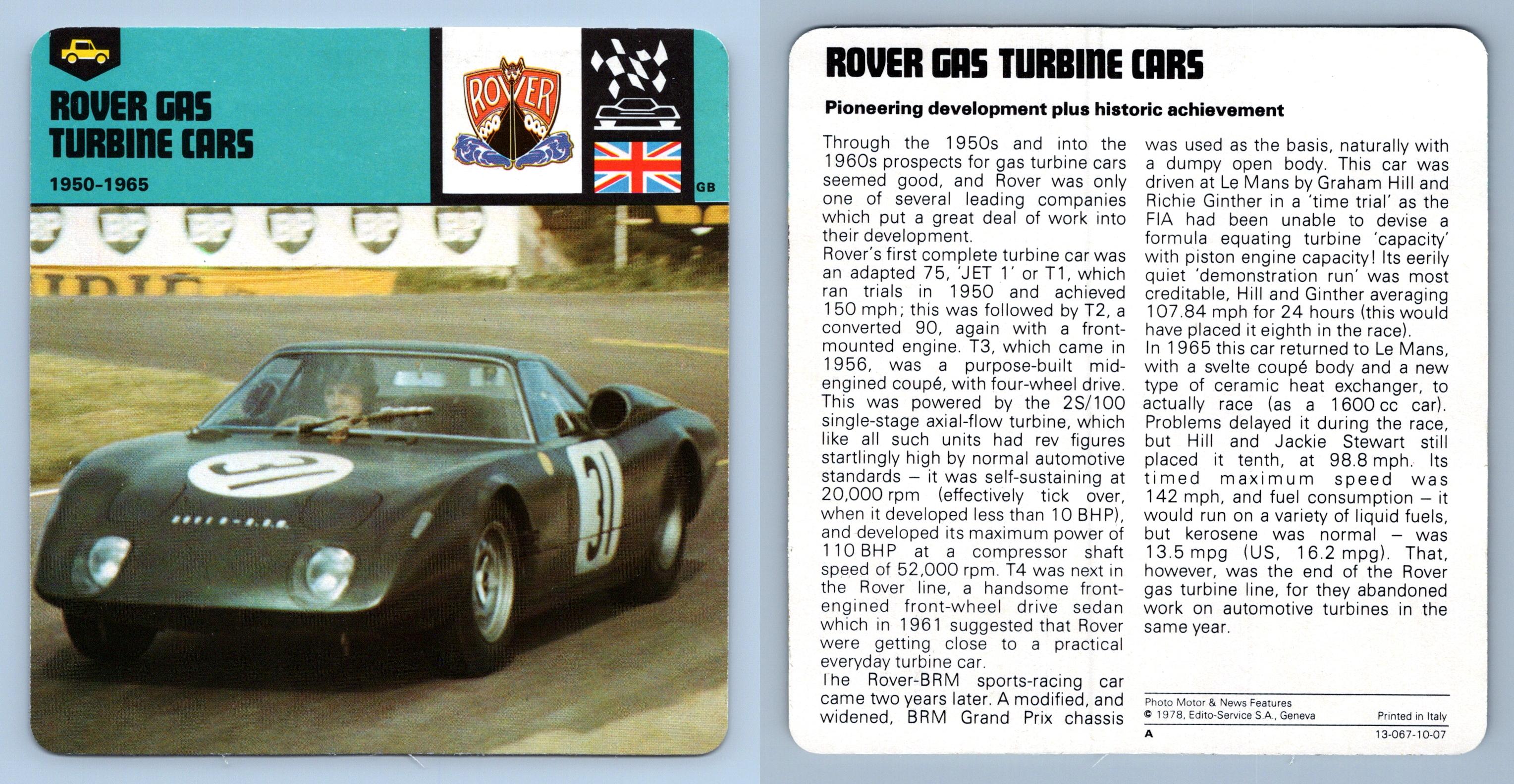 Rover Gas Turbine Cars 1950-65 Competition Edito Service #10-07 Auto R ...