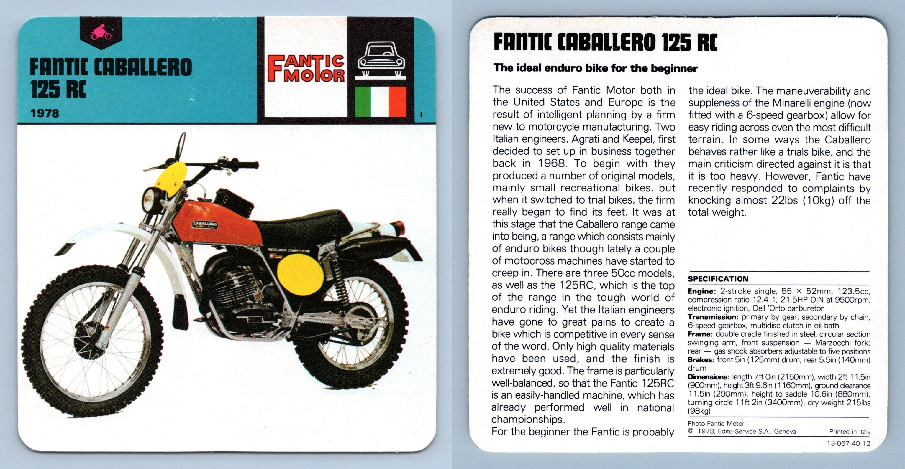 Fantic Caballero 125RC 1978 GT & Production Edito Service #40-12 Auto ...