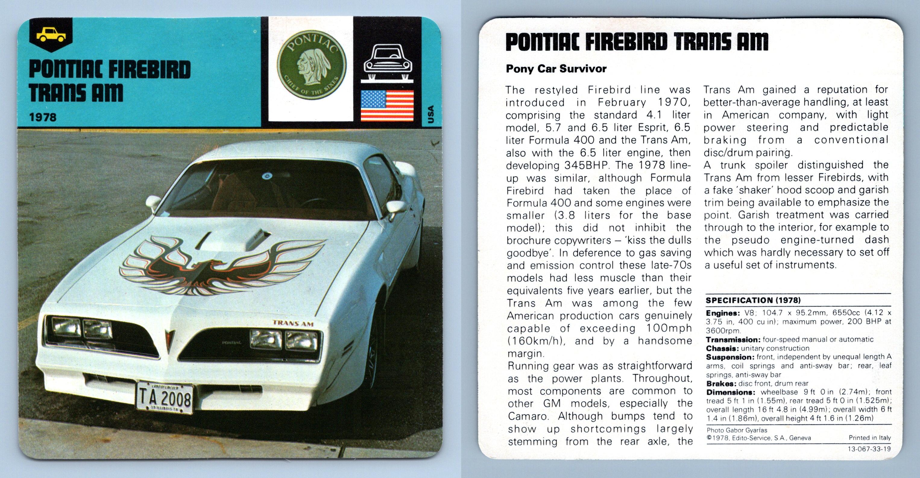 Pontiac Firebird Trans AM GT & Production Edito Service #33-19 Auto Ra ...