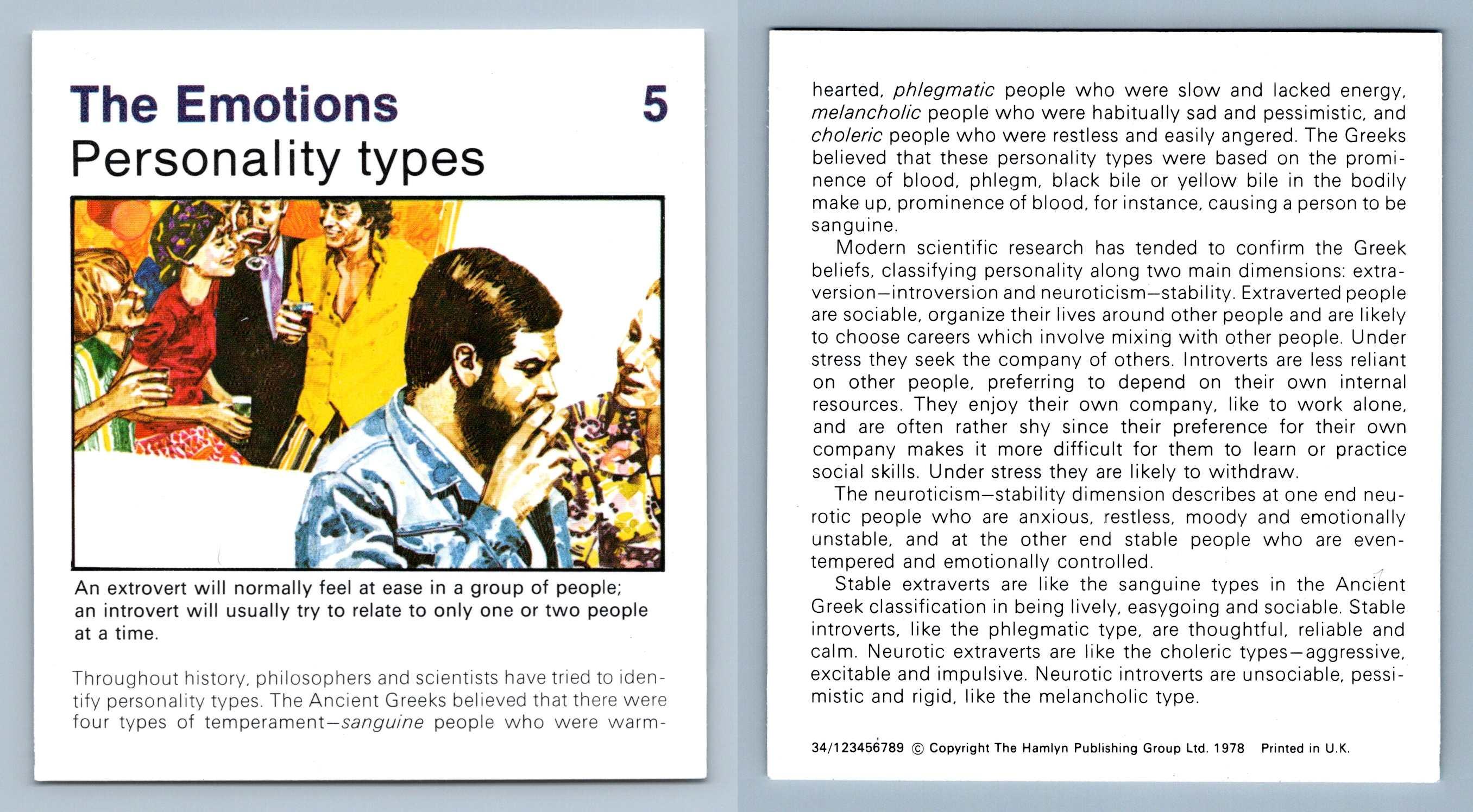 Personality Types #5 Emotions - Home Medical Guide 1975-8 Hamlyn Card ...