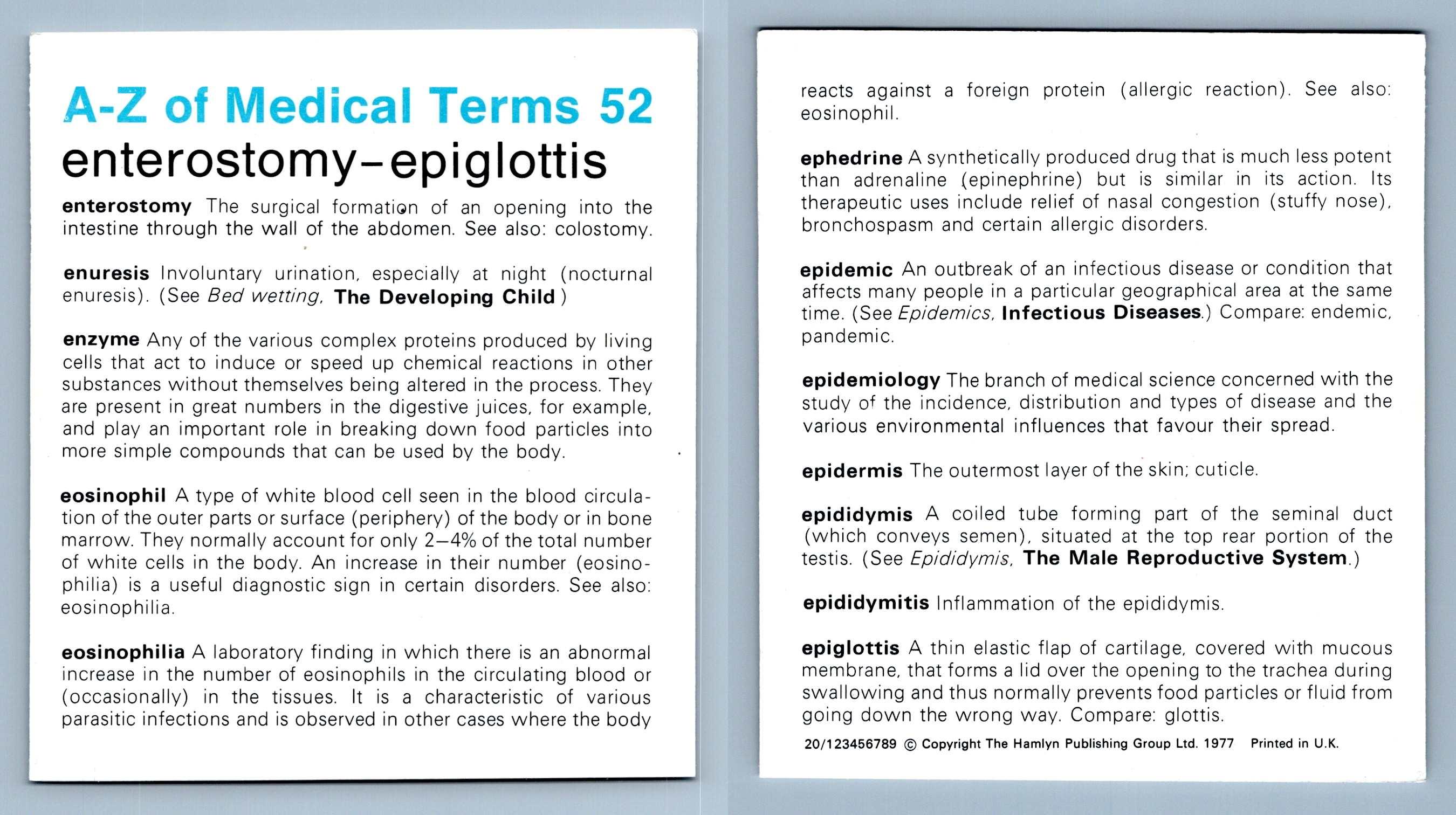 Enterostomy-Epiglottis #52 A-Z - Home Medical Guide 1975-8 Hamlyn Card ...