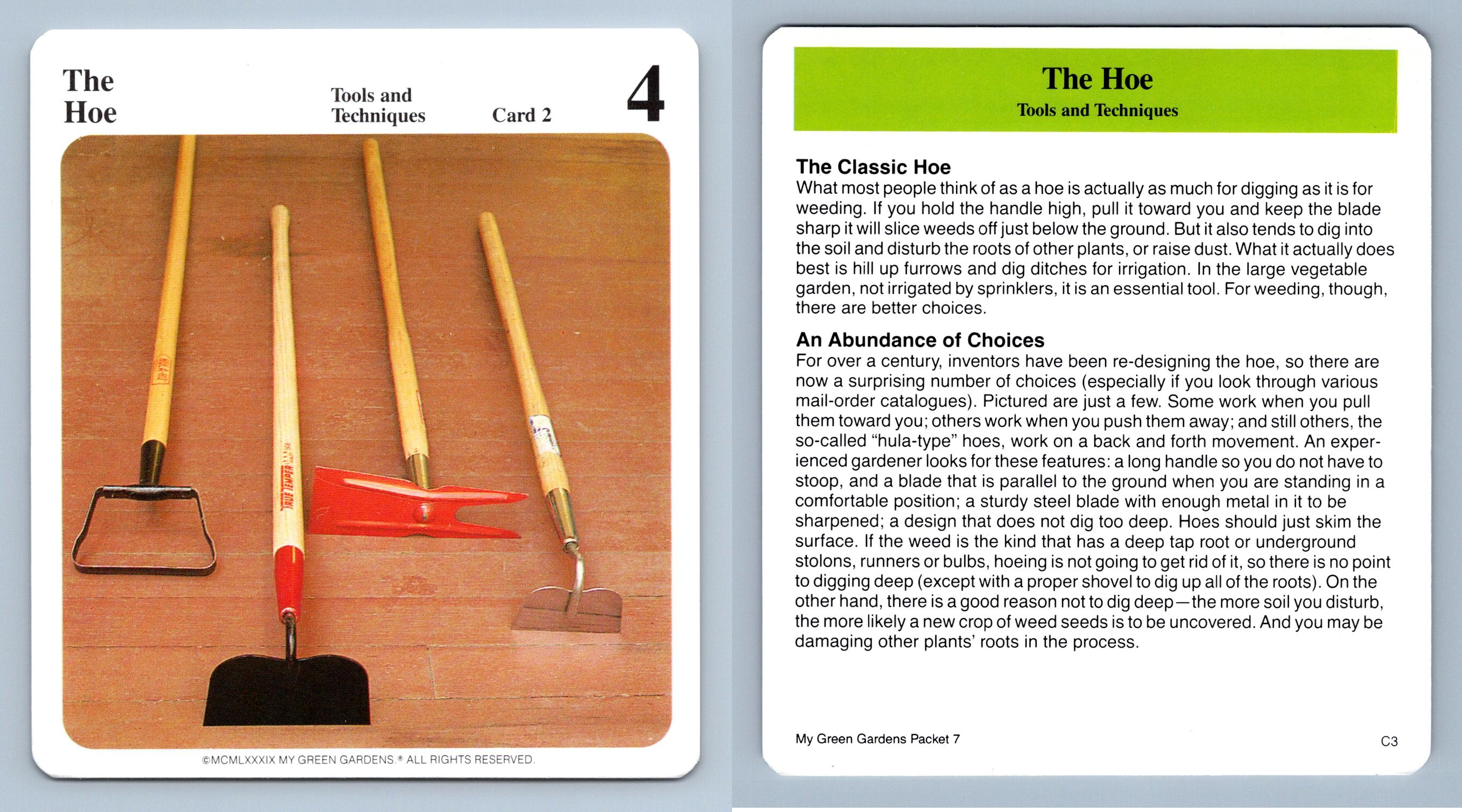 The Hoe #2 Tools - My Green Gardens 1987 Cardmark Card – Breakoutcards