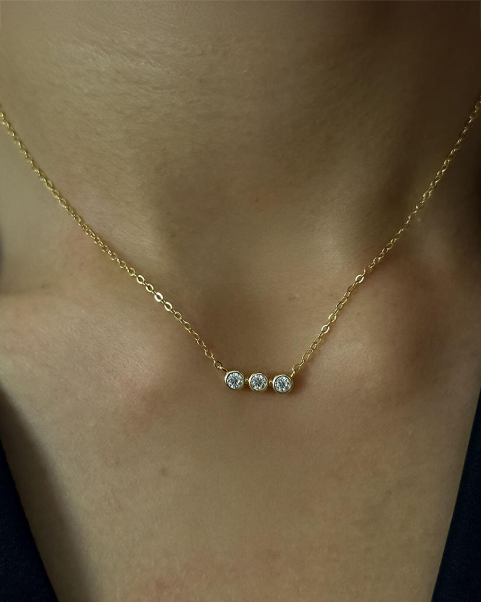 Three Diamond Necklace | Classic in 14K Gold – Opreshyne