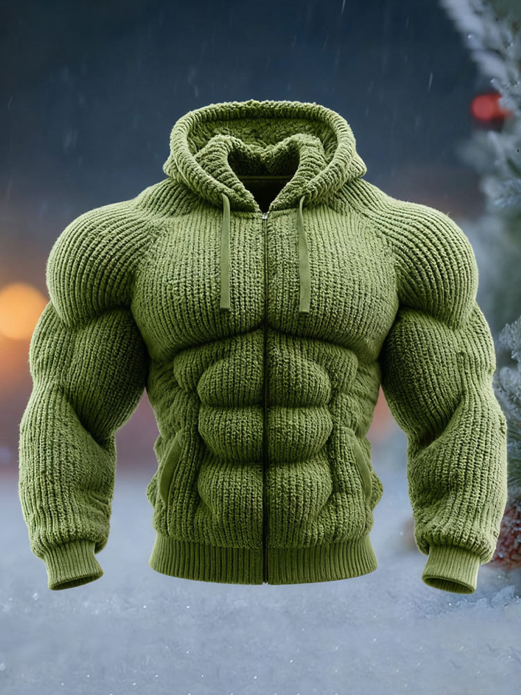Felpa con cappuccio da uomo in maglia calda con motivo Line Art – Saguey