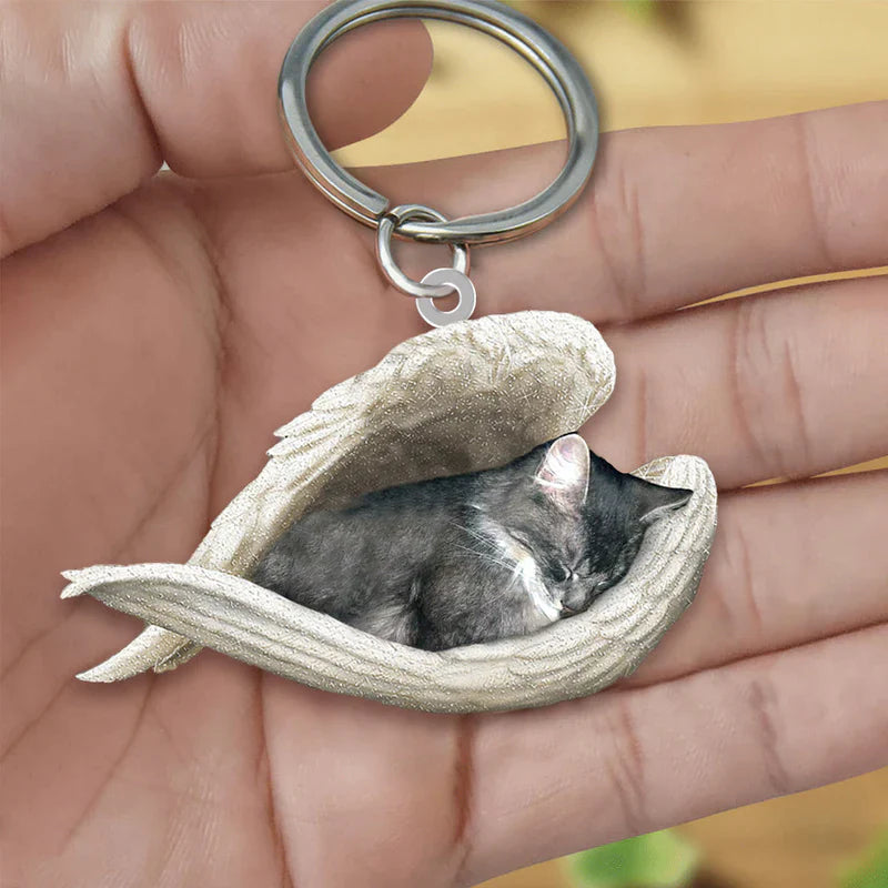Sleeping Angel Acrylic Keychain Gray Cat – Relaxpact