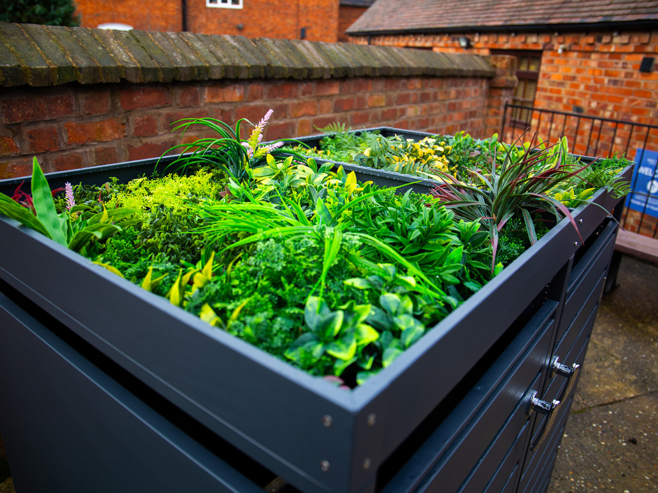 Galvanized Steel Wheelie Bin Cover Wood Effect With Planters | Double ...