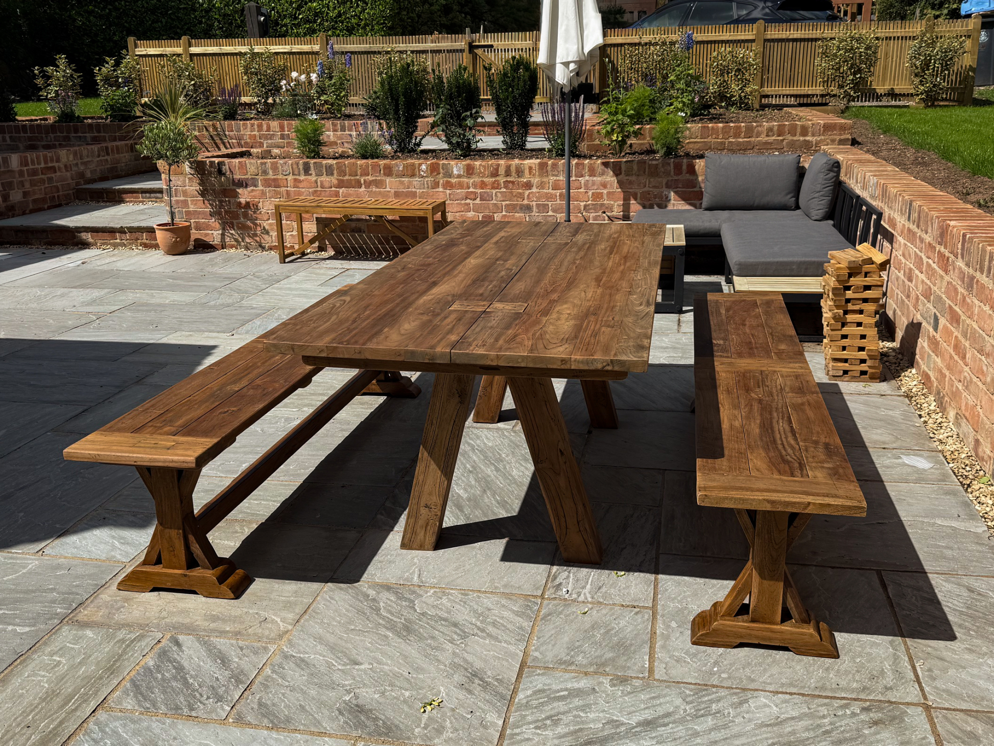 Knights Reclaimed Teak Dining Bench Set | 2m | Rustic Outdoor Dining ...