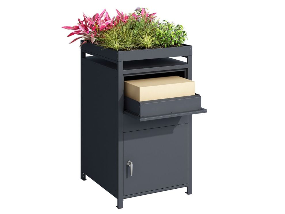 Anthracite Double Wheelie Bin Cover and Parcel Box | Planter – Garden ...
