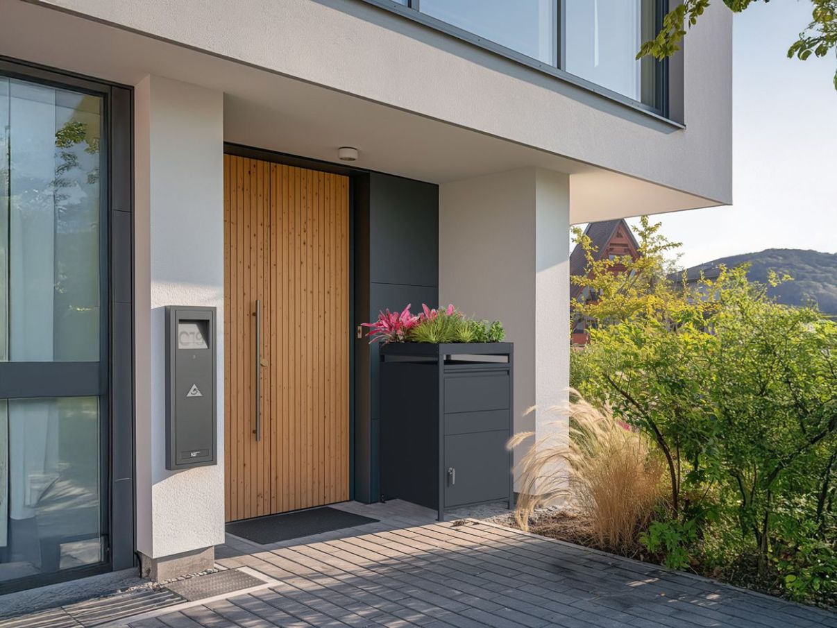 Anthracite Double Wheelie Bin Cover and Parcel Box | Planter – Garden ...