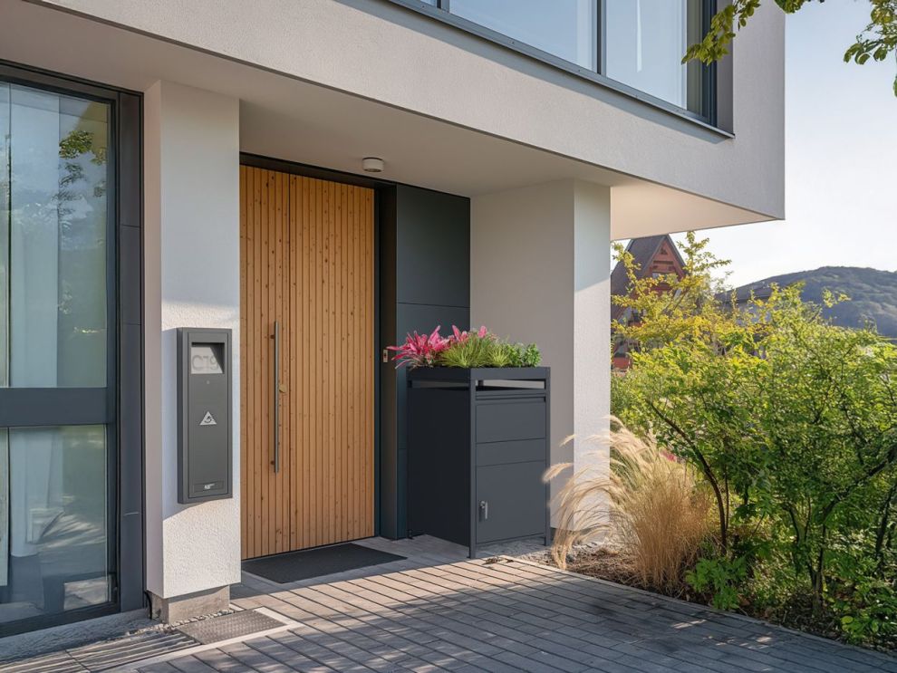 Anthracite Double Wheelie Bin Cover and Parcel Box | Planter – Garden ...