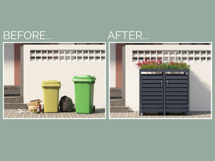 Anthracite Double Wheelie Bin Cover and Parcel Box | Planter – Garden ...