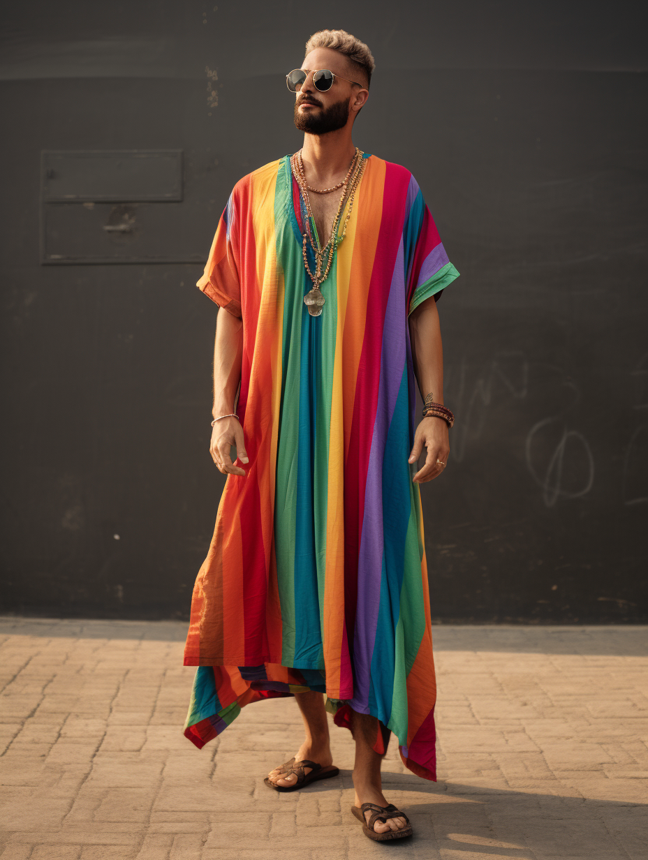 Rainbow V-neck Men Kaftan Long Caftan – Caftanfun