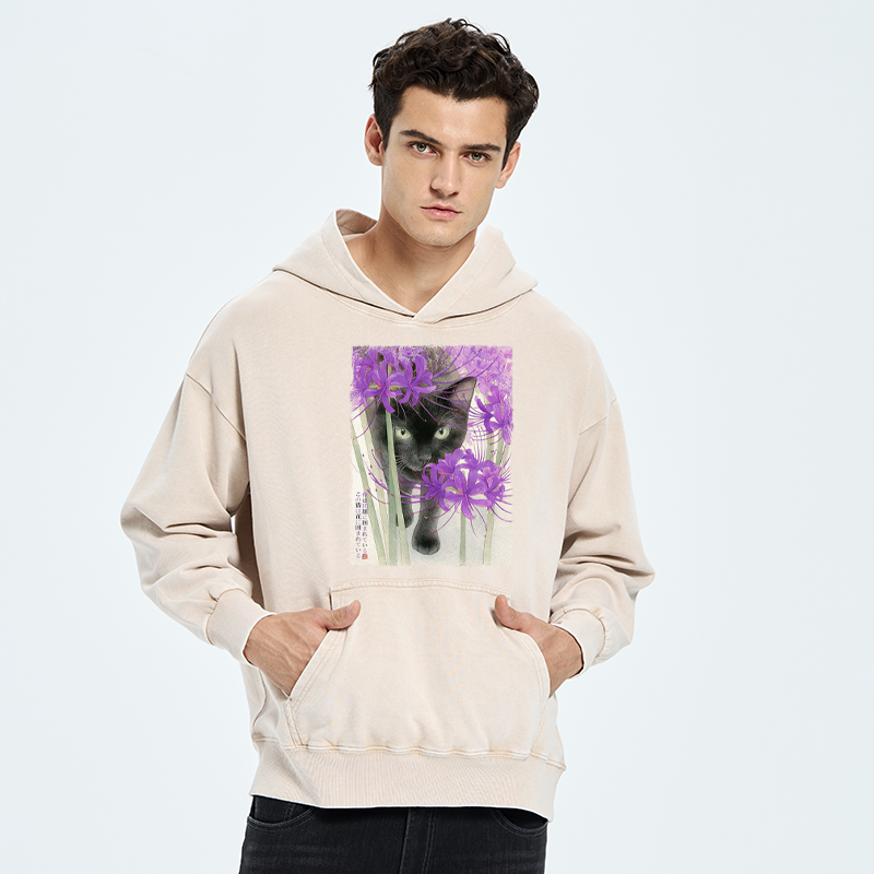 Tokyo-Tiger A Cat Among The Flowers Washed Hoodie – tokyo-tiger
