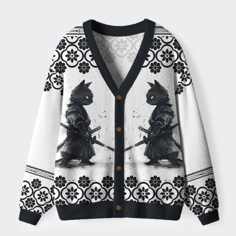 Tokyo-Tiger The Way of the Samurai Cat Ugly Cardigan Sweater – tokyo-tiger