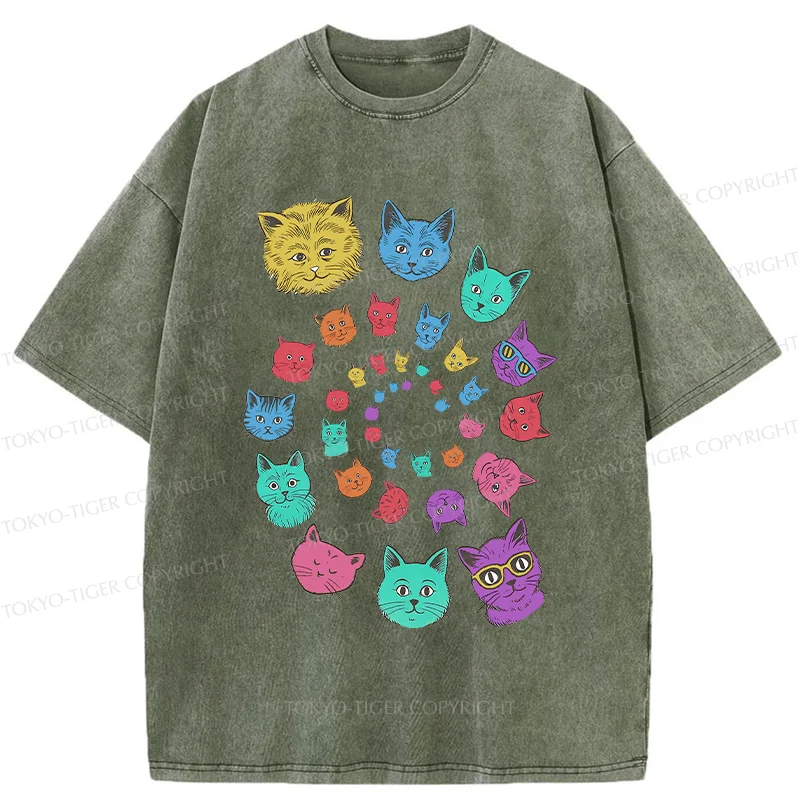 Tokyo-Tiger Psychedelic Spinning Cats Washed T-Shirt Sale – tokyo-tiger