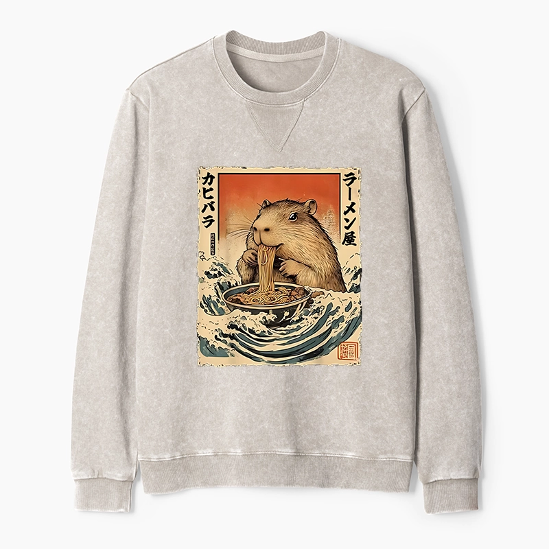Tokyo-Tiger Hamster Eating Ramen Washed Terry Sweatshirt – tokyo-tiger