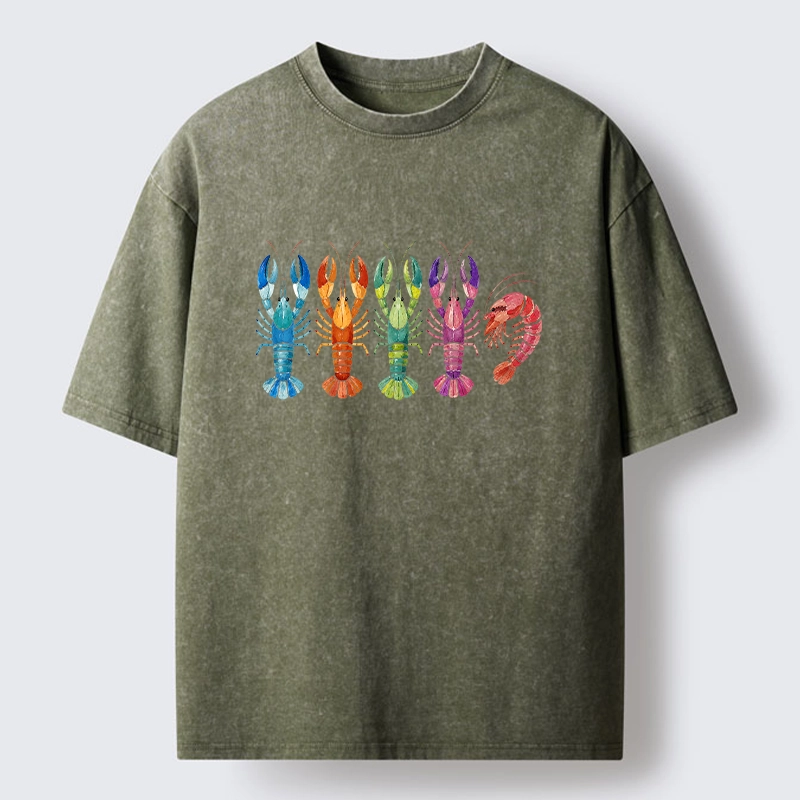 Tokyo-Tiger Colorful Crawfish Ocean Life Art Washed T-Shirt Sale ...